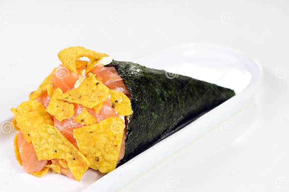 Salmon Fish Temaki in White Background Stock Image - Image of sashimi ...