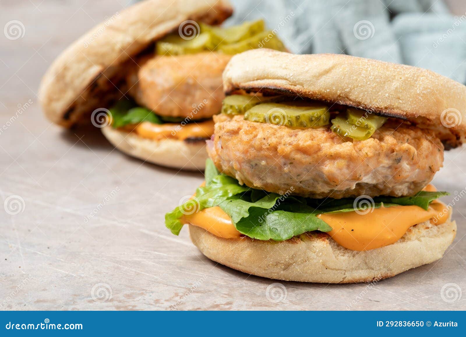 Salmon Fishburger on English Muffin Stock Photo - Image of gourmet ...