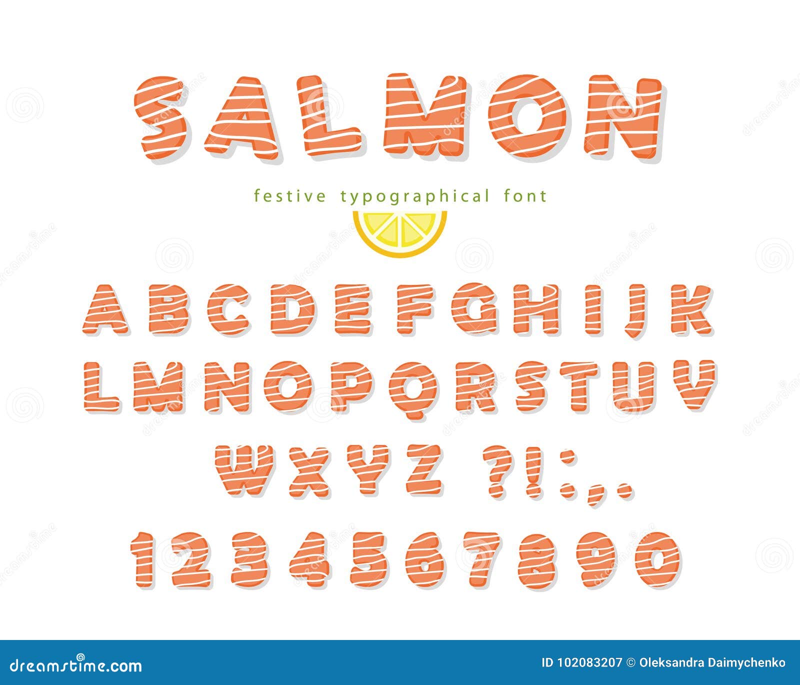 Salmon Font Isolated on White. Stock Vector - Illustration of meal, asia: 102083207