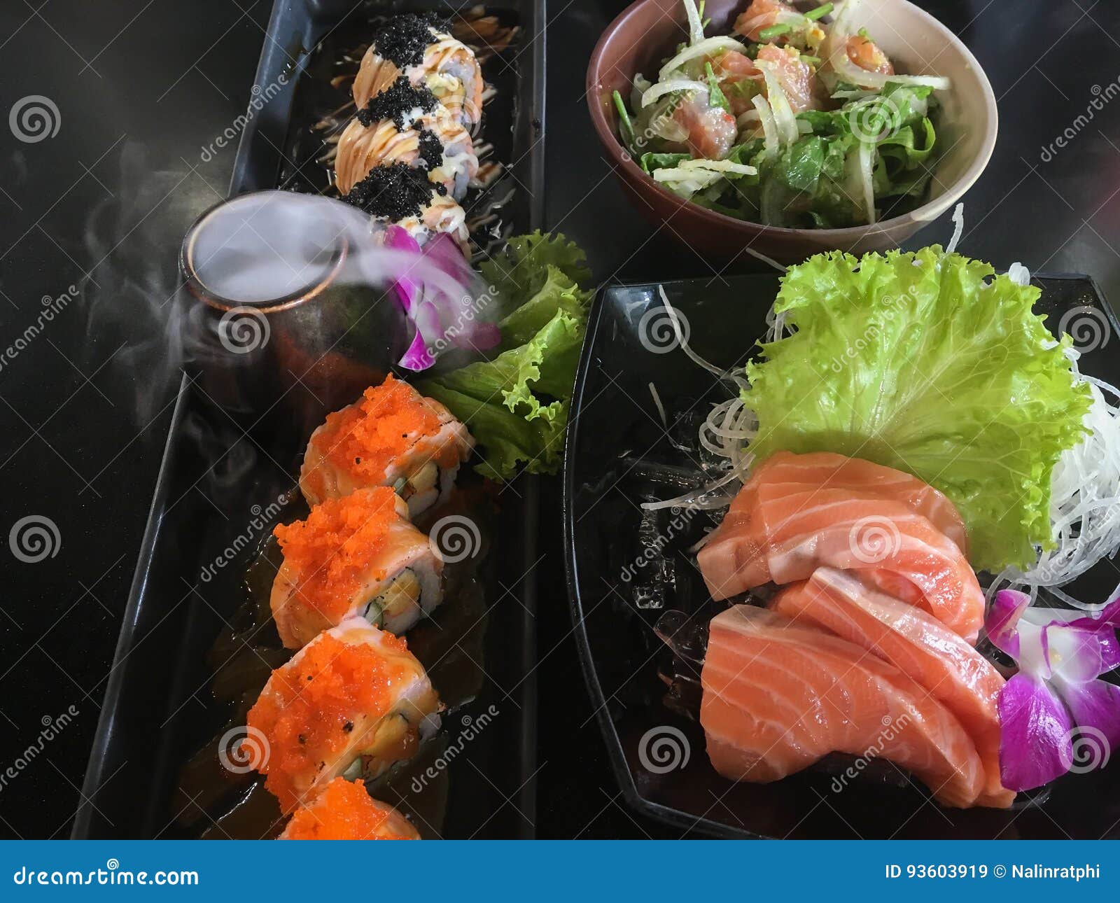 Salmon Gourmet Set Serving on Table Stock Image - Image of asian ...