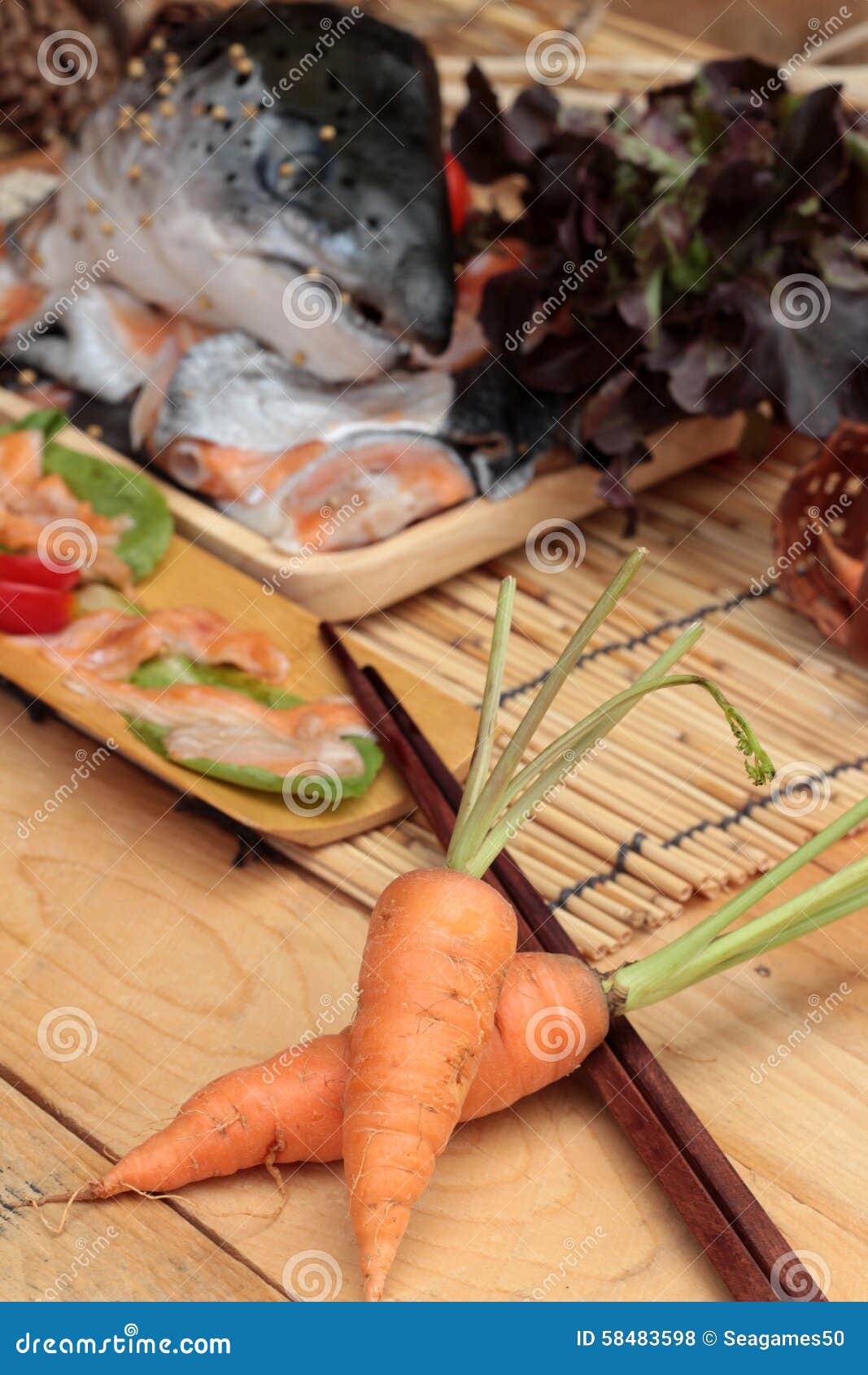 Salmon Head for Cooking and Fresh Salmon Fillets . Stock Photo - Image ...
