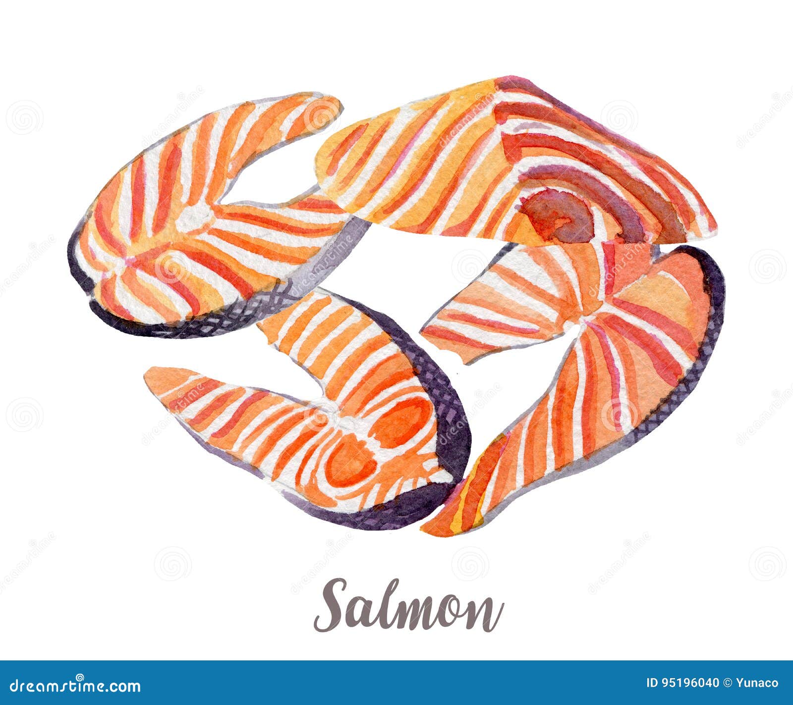 Salmon Illustration. Hand Drawn Watercolor on White Background. Stock ...