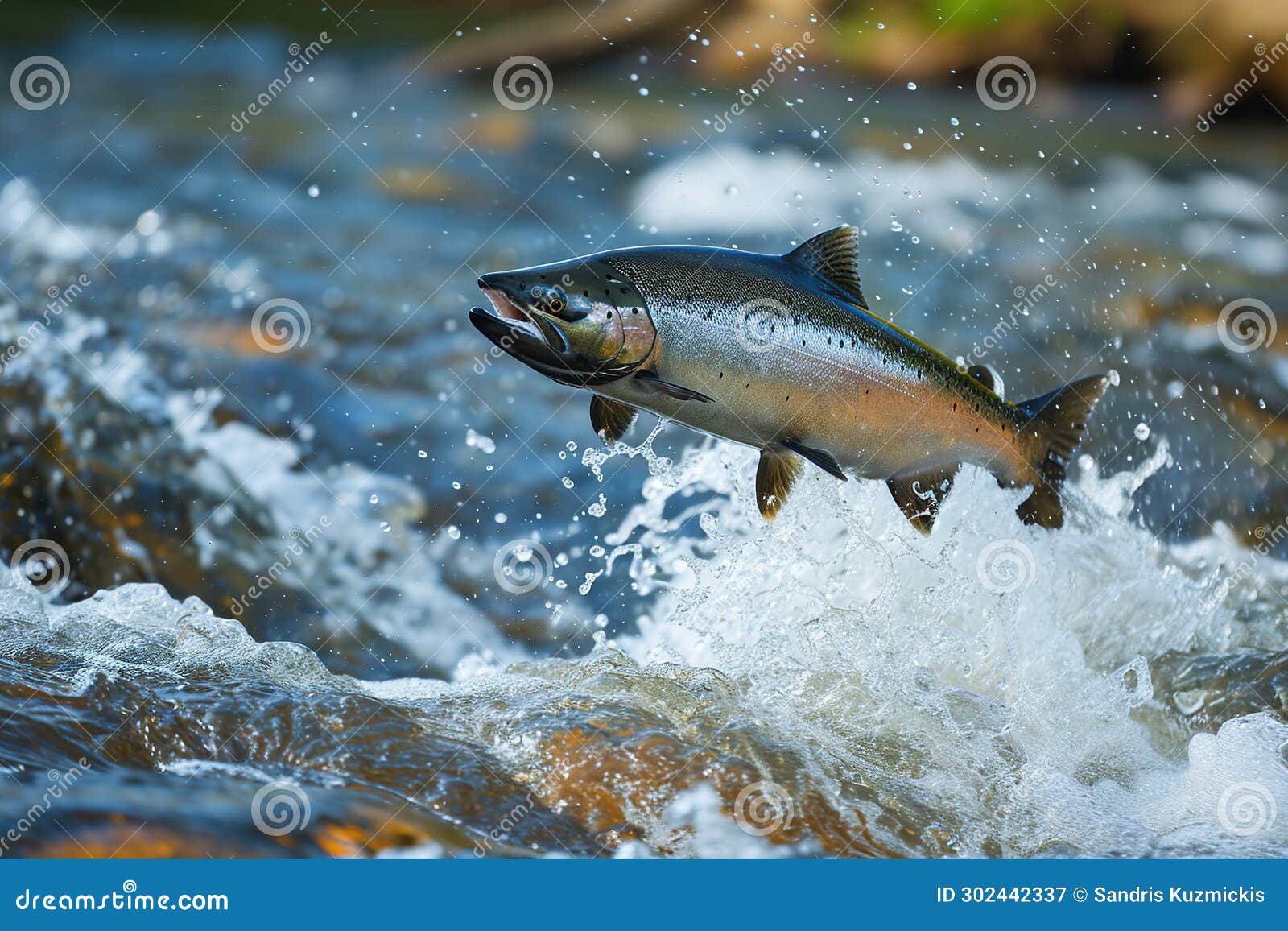 Salmon Jumping Up from Water. Generative AI Stock Illustration ...