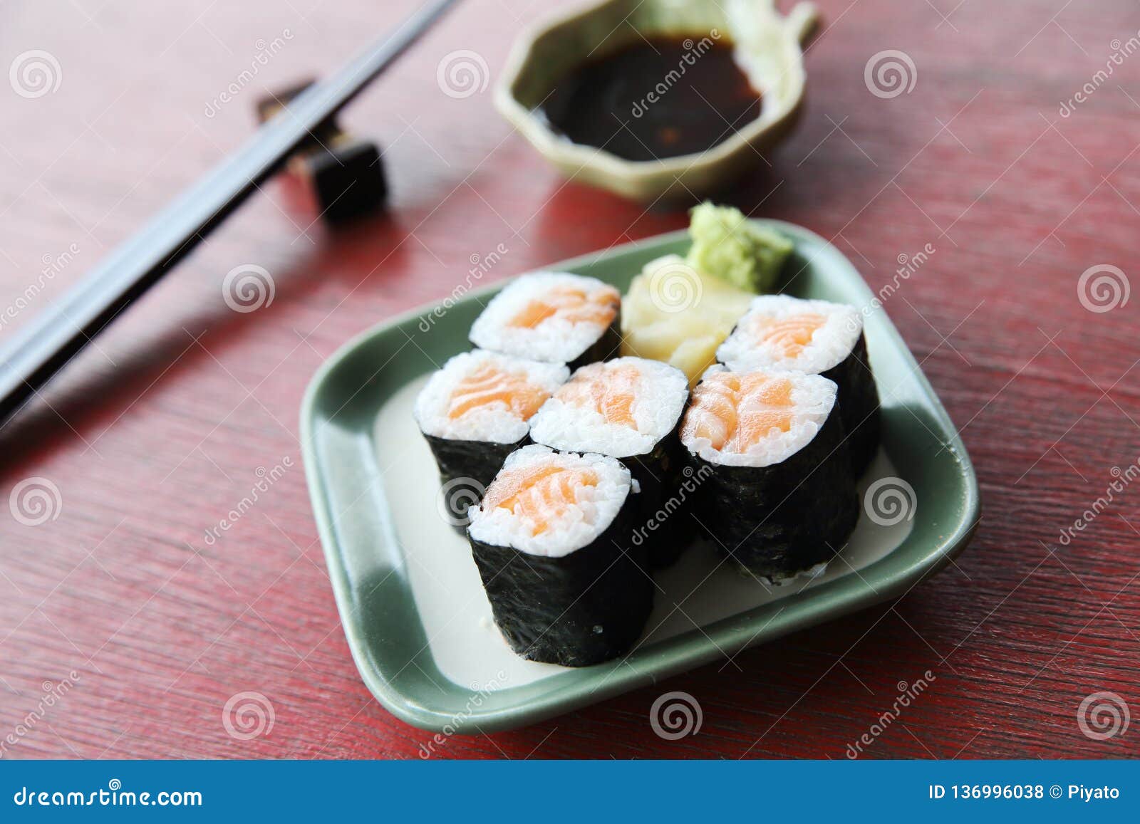 Salmon Maki sushi stock photo. Image of japanese, cuisine - 136996038