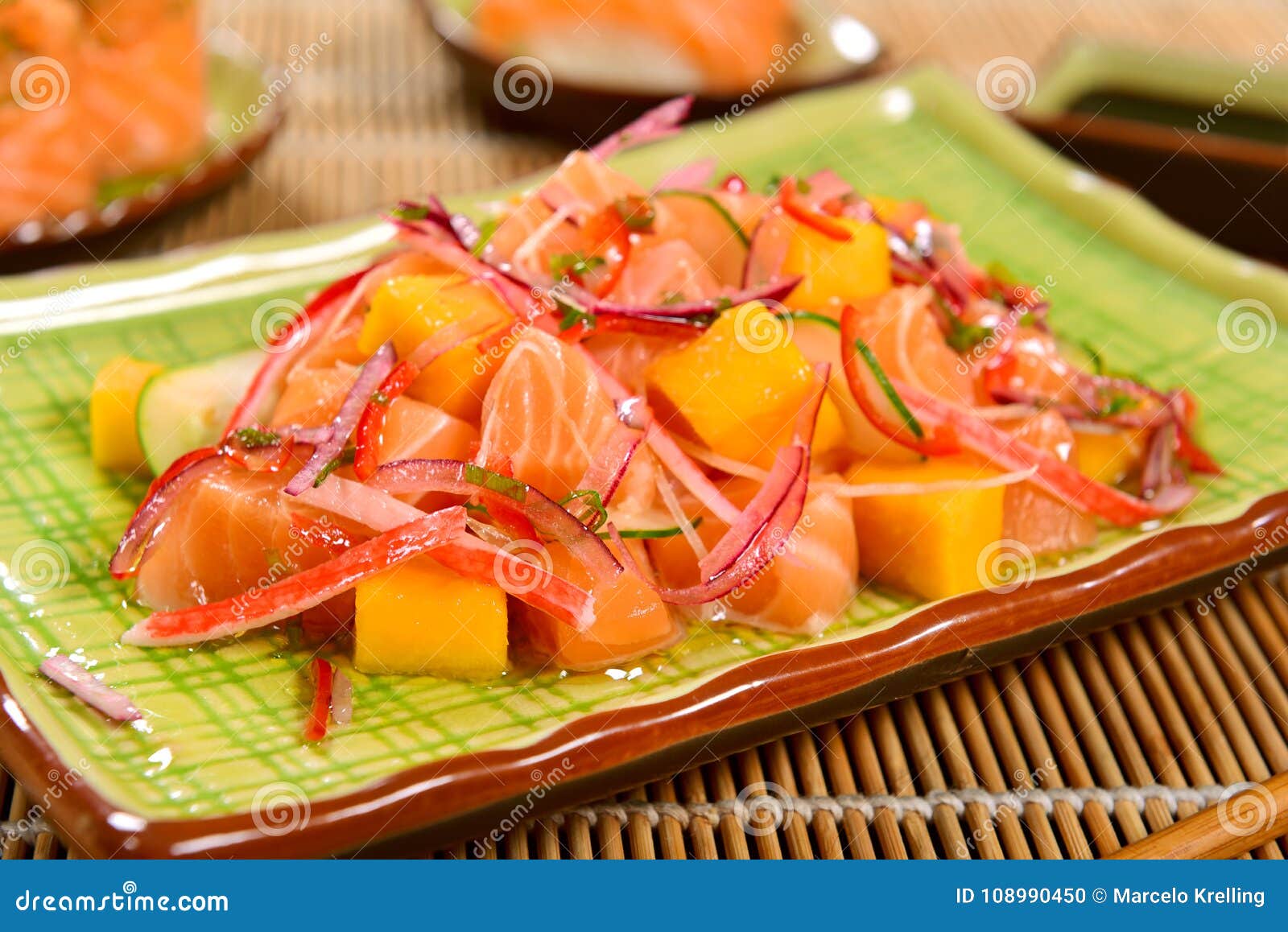 Salmon and mango ceviche stock photo. Image of brazil - 108990450