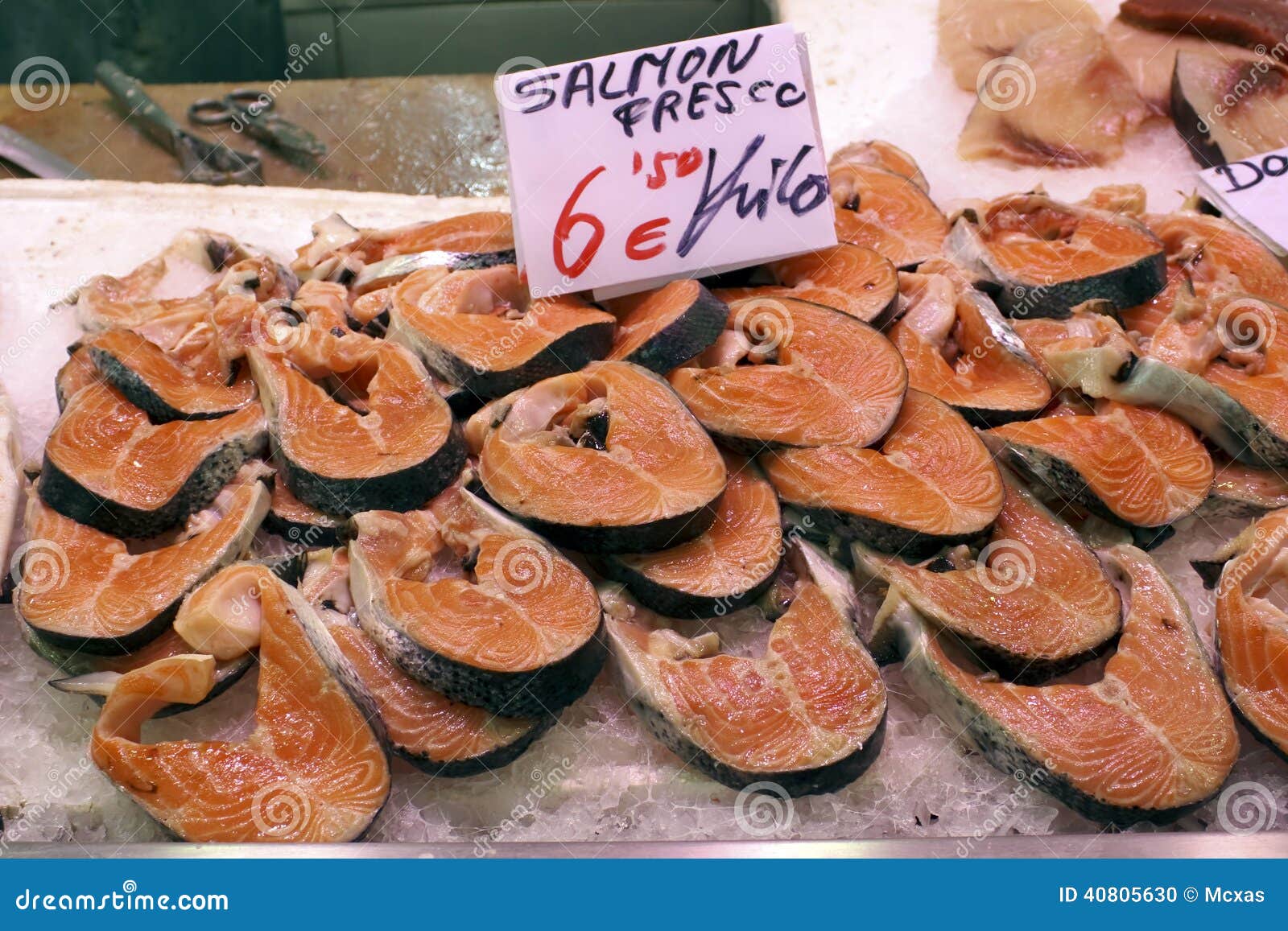 Salmon in a market stock photo. Image of cook, cooking - 40805630