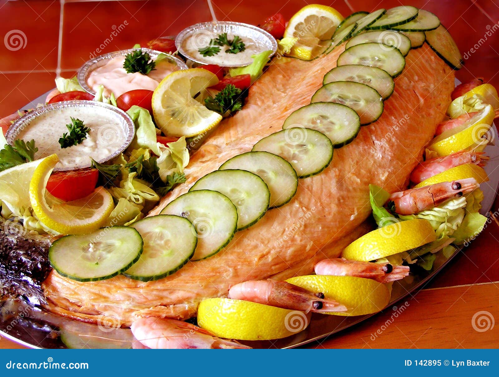 Salmon on a Platter stock image. Image of fish, lemon, dinner - 142895