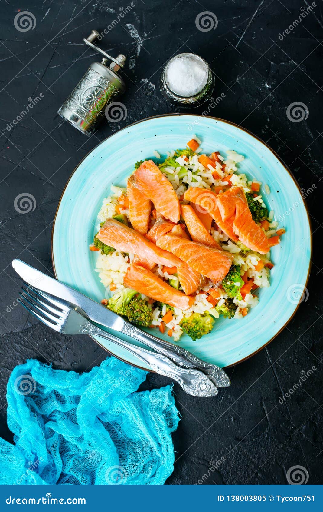 Salmon and Rice with Broccoli Stock Image - Image of broccoli, diet ...