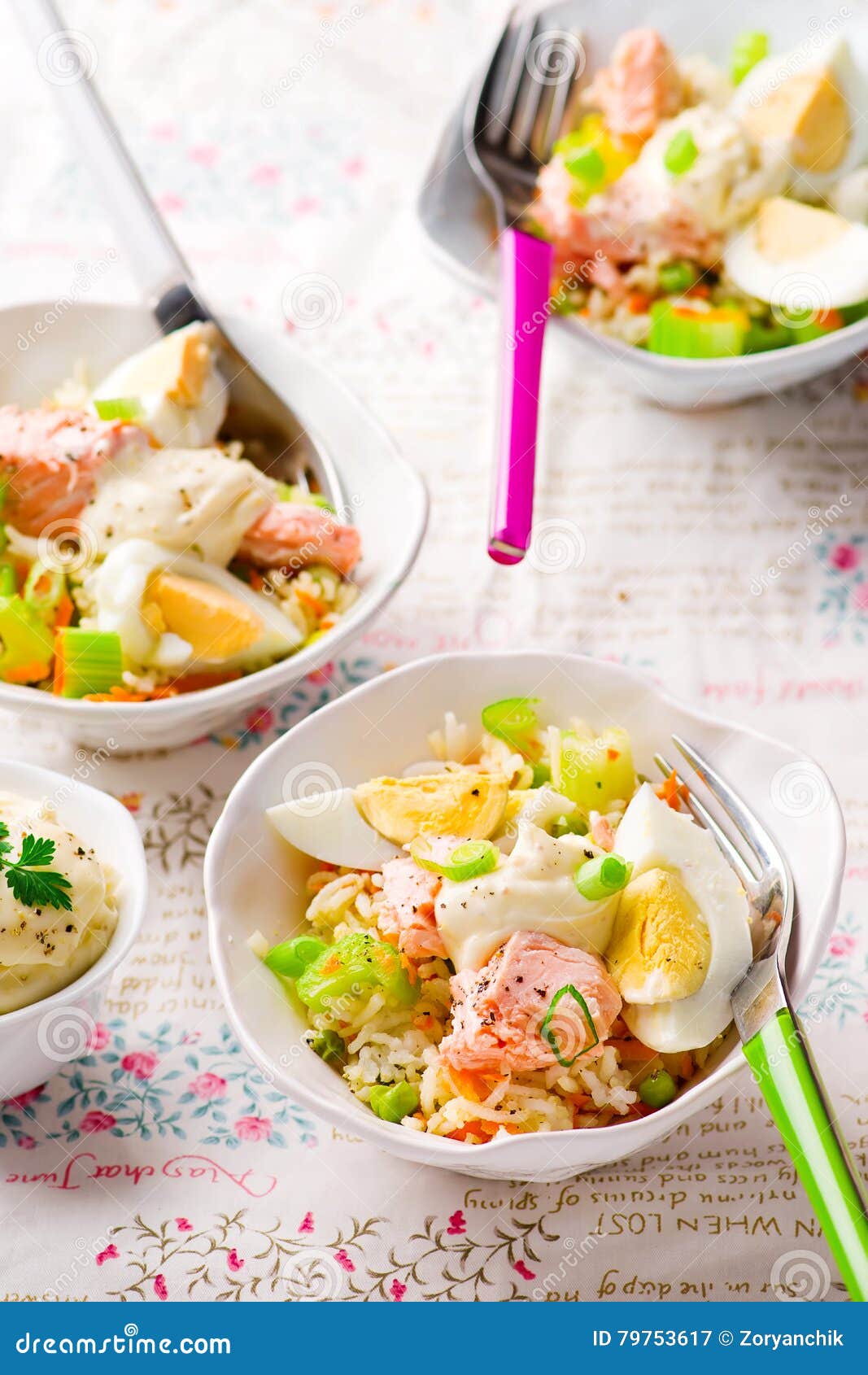 Salmon and Rice Salad. stock image. Image of traditional - 79753617