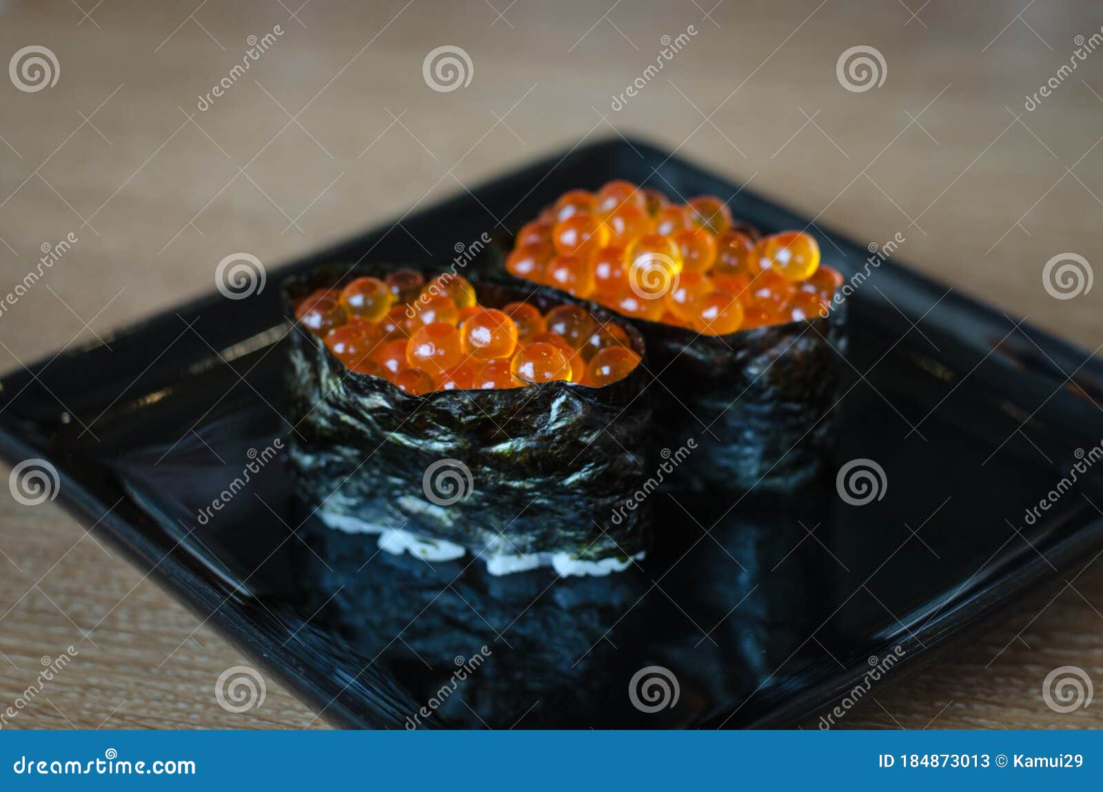 Salmon Roe Seaweed Sushi.Japanese Food Stock Image - Image of food ...