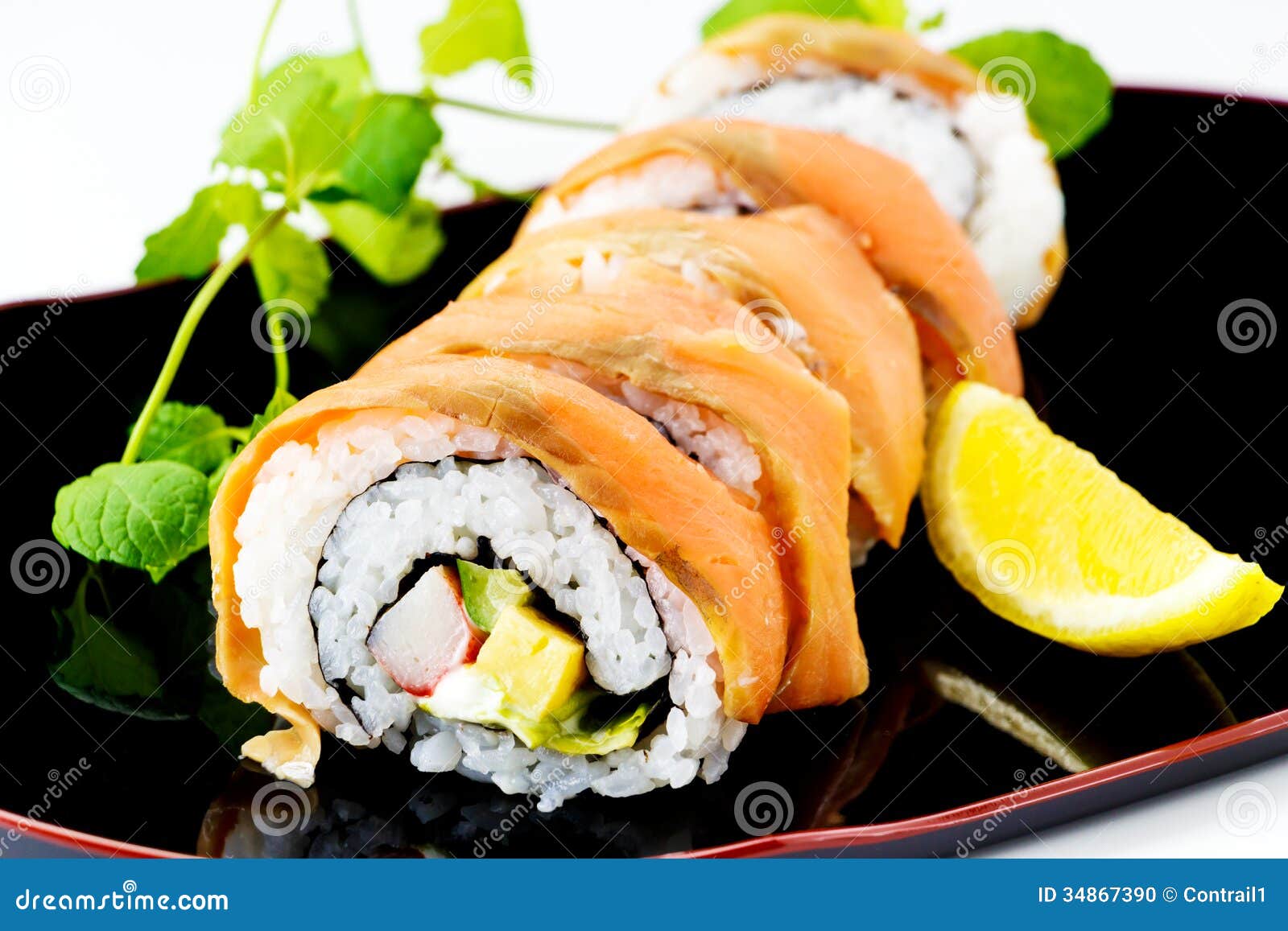 Salmon roll sushi stock photo. Image of decoration, smoked - 34867390