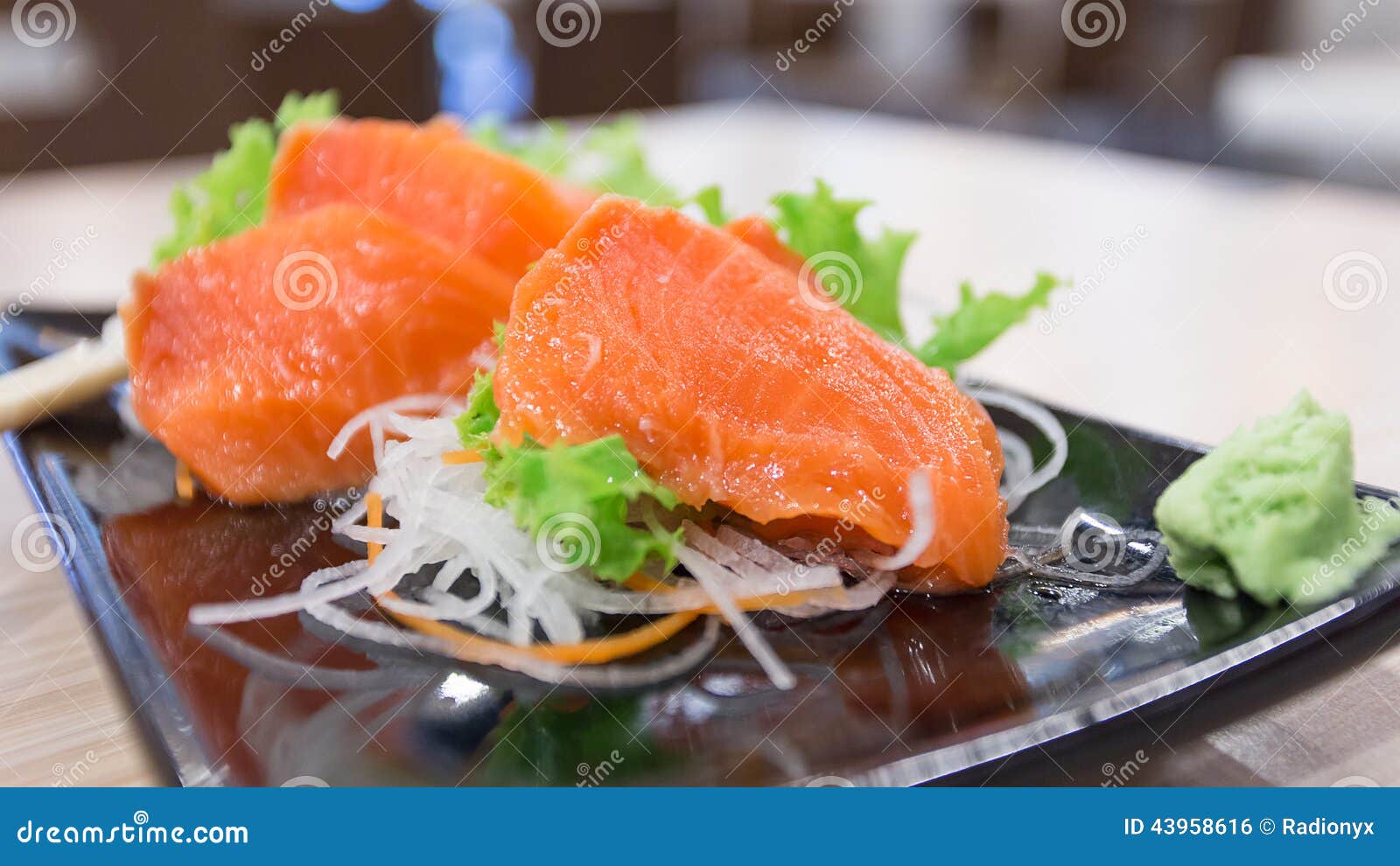Salmon Sashimi on a Dish with Vegetables Stock Photo - Image of variety ...