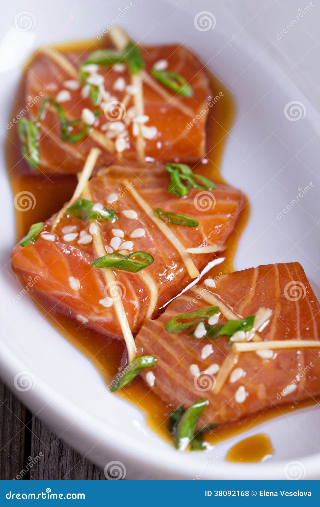 Salmon Sashimi with Ginger and Sesame Stock Photo - Image of diet, asia ...
