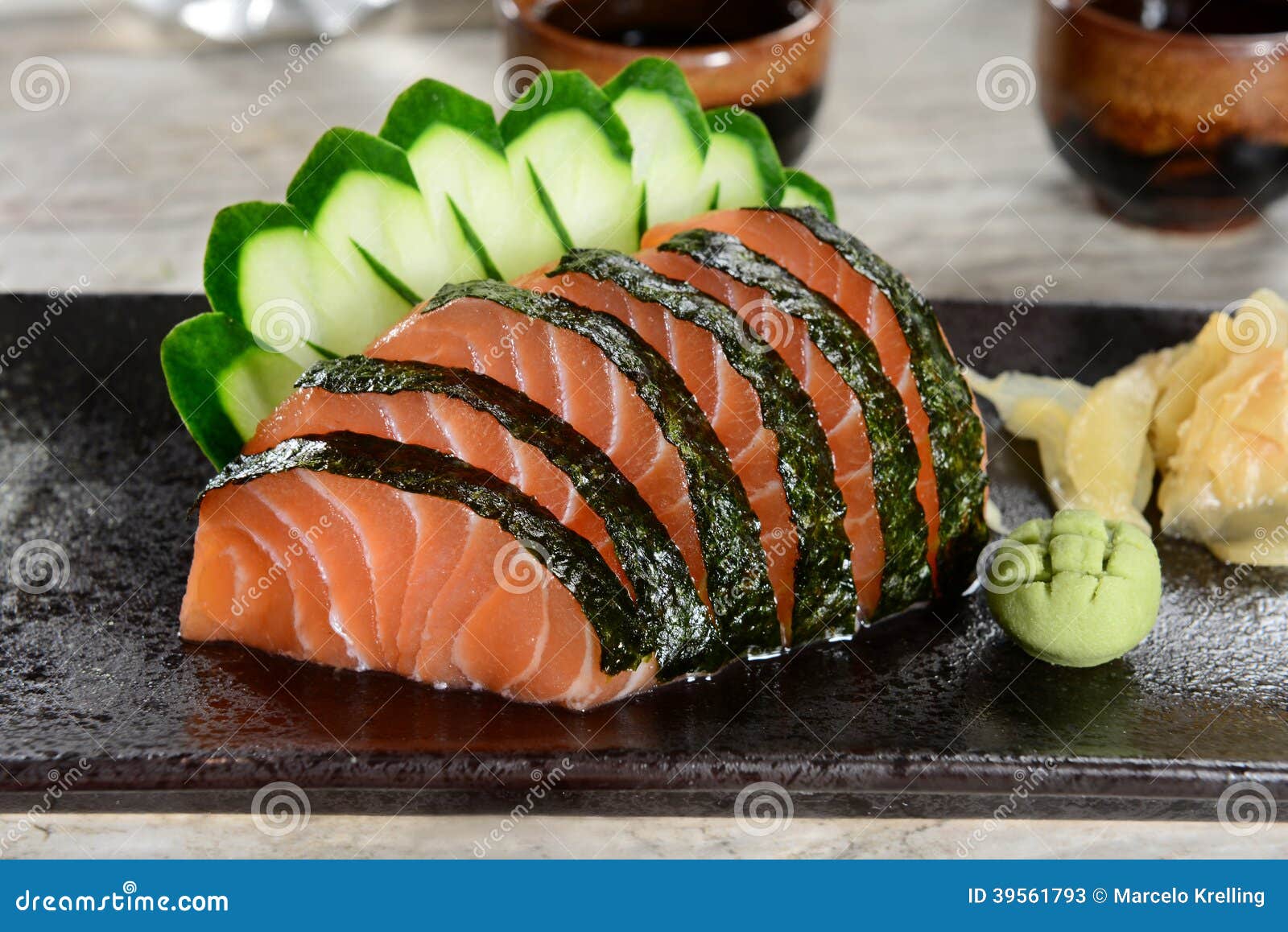 Salmon sashimi stock image. Image of salmon, lunch, decorated - 39561793