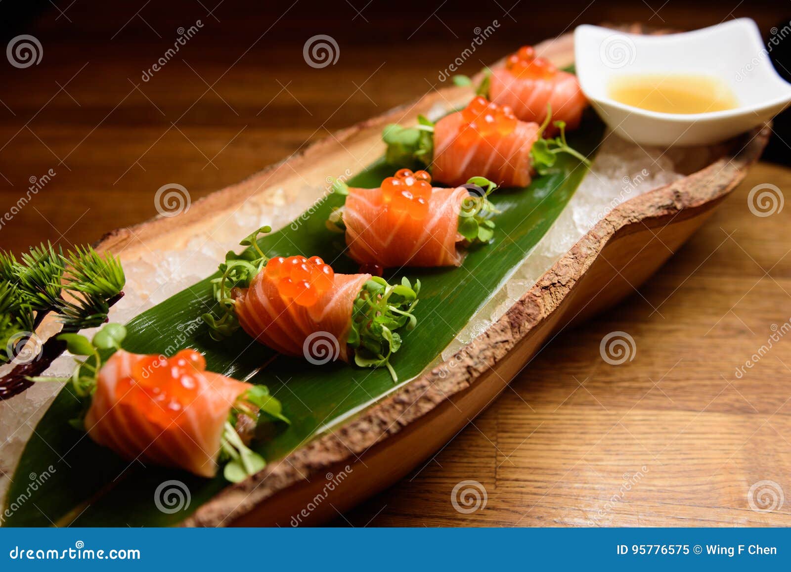 Salmon sashimi special stock image. Image of greens, roll - 95776575