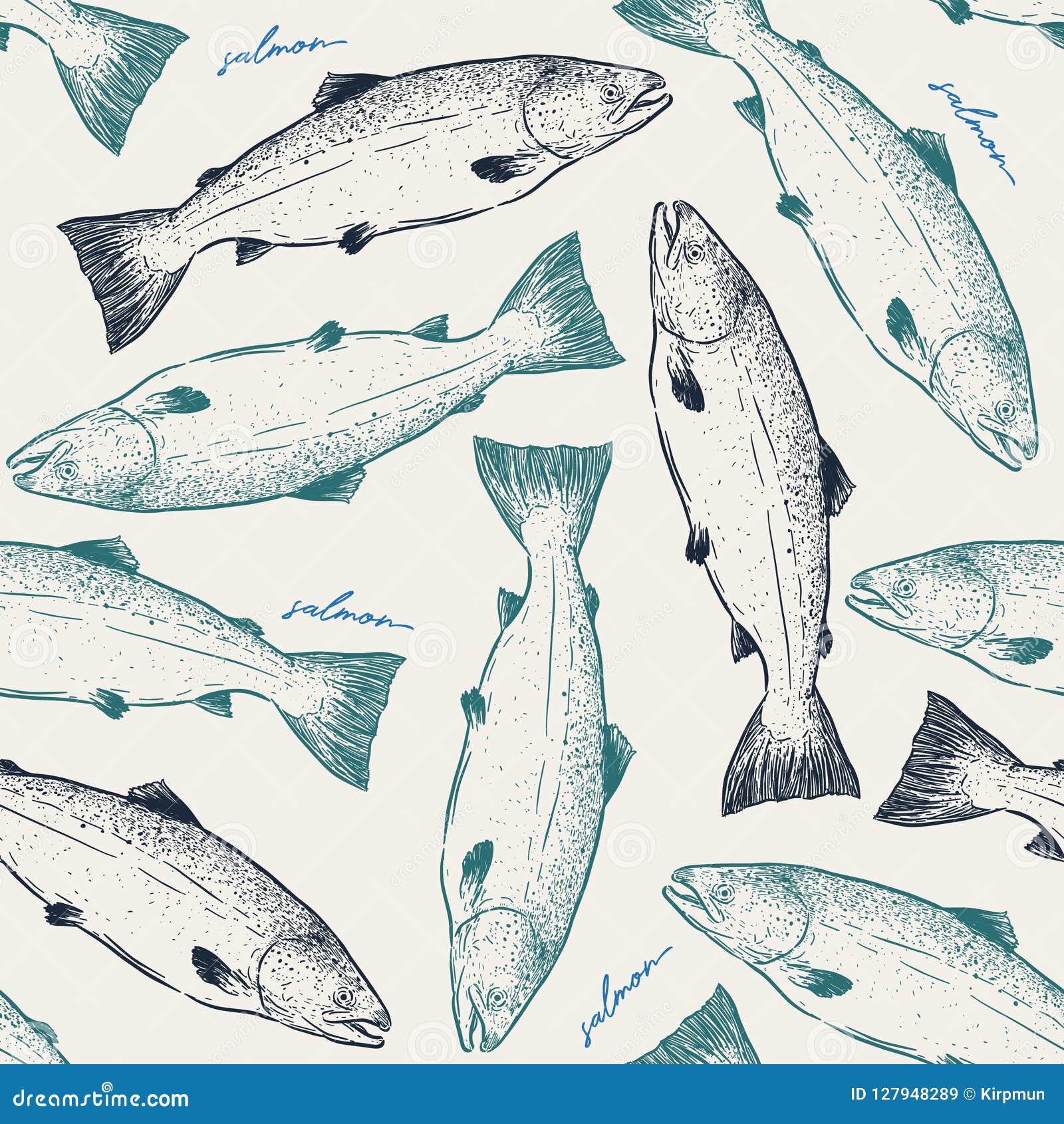 Salmon,seamless Pattern Sketch Vector. Stock Vector - Illustration of ...