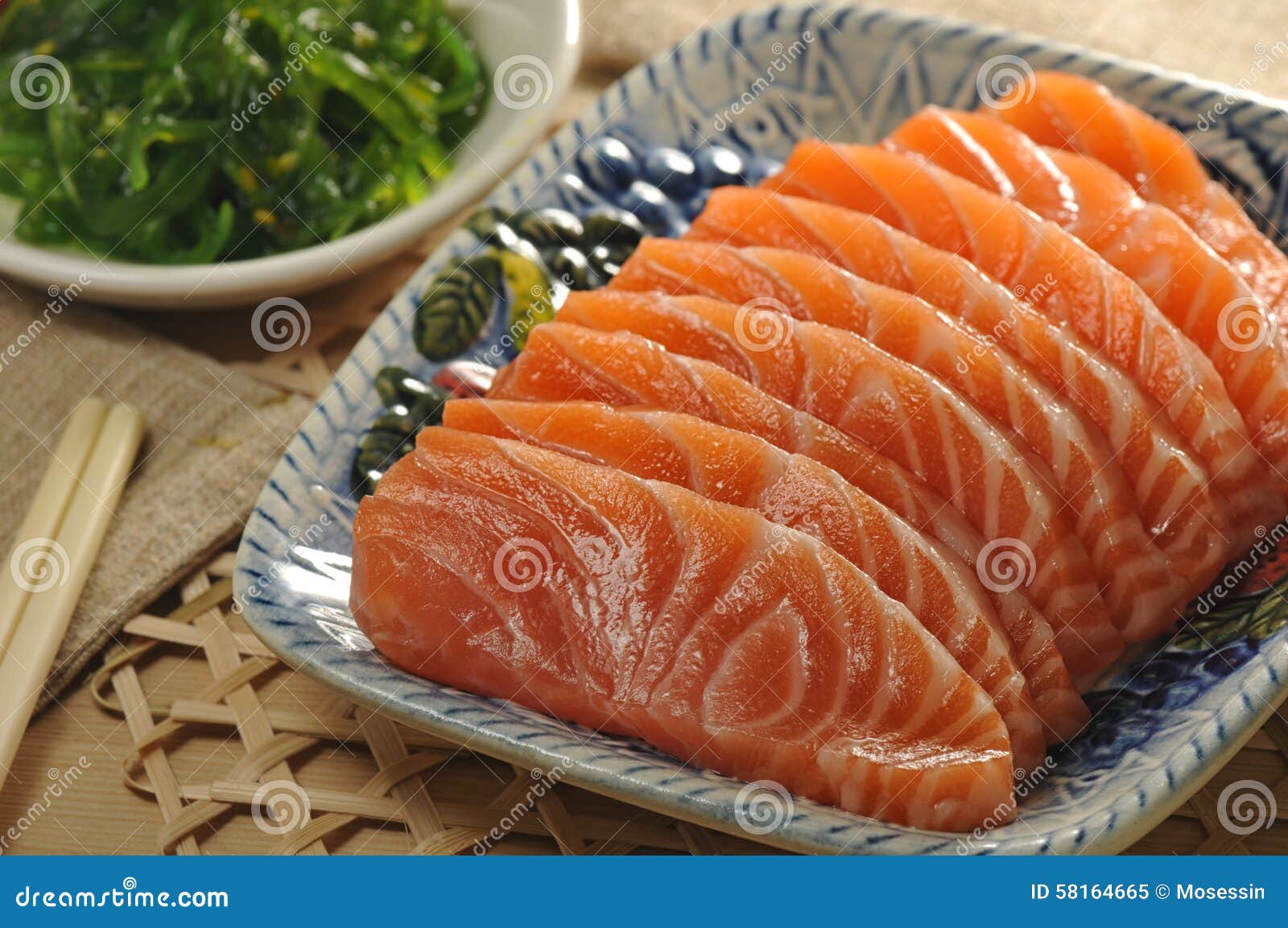 Salmon slice stock image. Image of urchin, wasabi, macro - 58164665