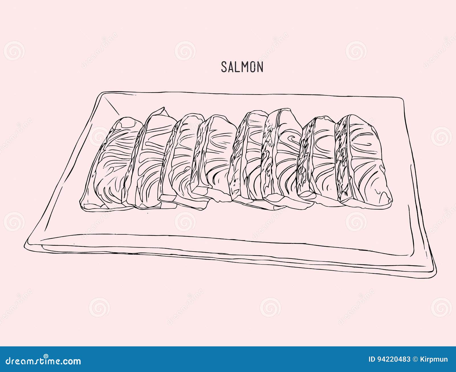 Salmon Sliced On A Plate , Sketch Vector. | CartoonDealer.com #94220483