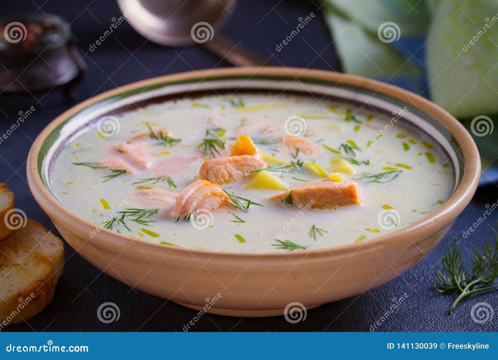 Salmon Soup. Creamy Salmon Fish Soup in Bowl Stock Image - Image of ...