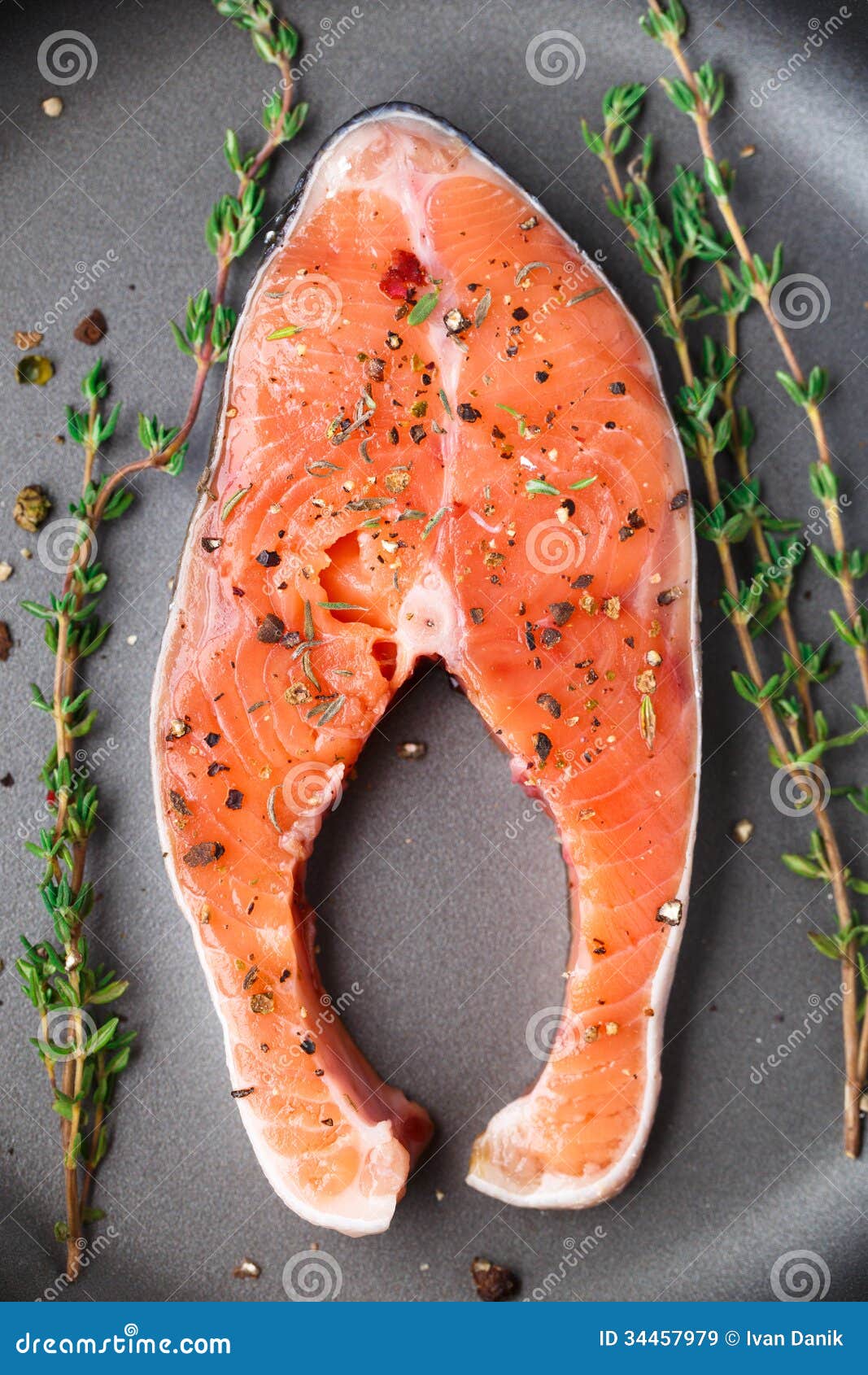 Salmon Steak with Thyme and Pepper Stock Image - Image of salmon ...