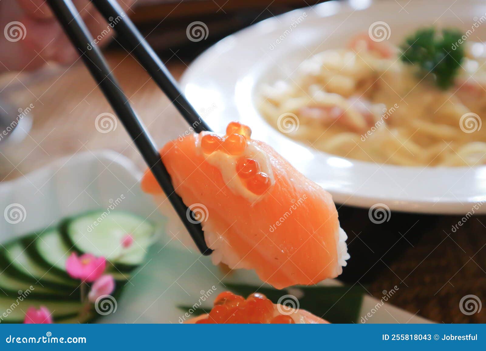 Salmon Sushi ,sushi or Rice Topped with Salmon or Salmon Roll Stock ...