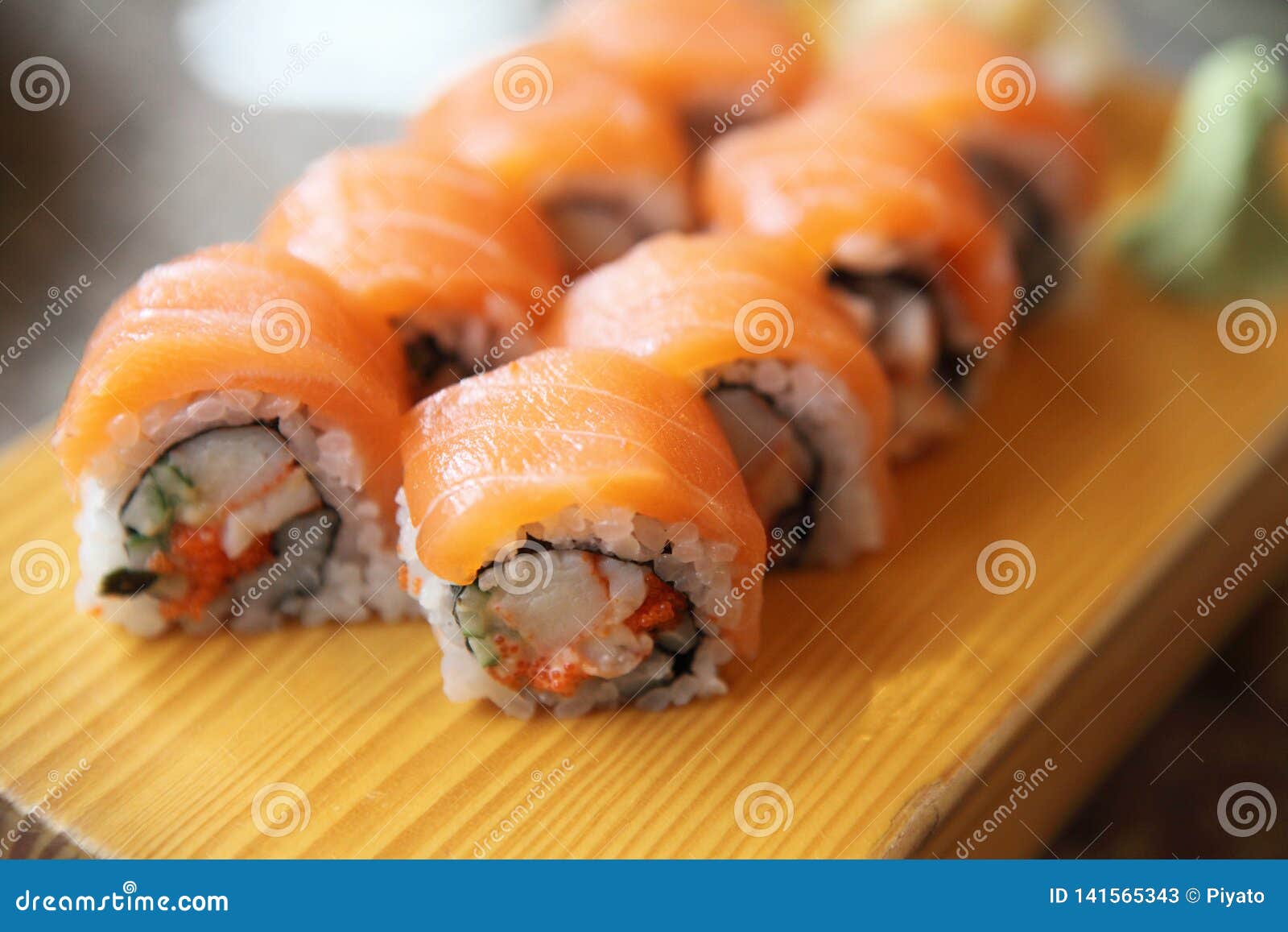 Salmon sushi rolls stock image. Image of fresh, isolated - 141565343