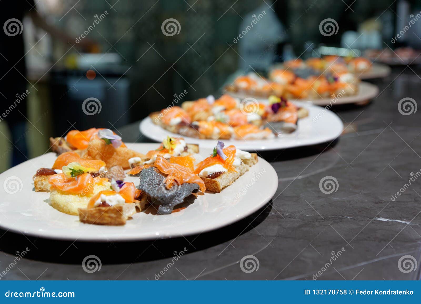 Salmon Tapas on Kitchen Counter Stock Photo - Image of food, gastronomy ...