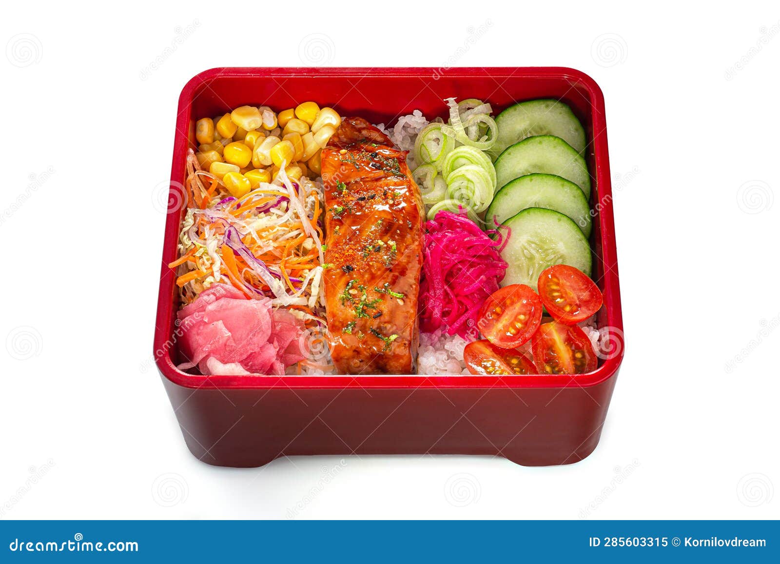 Salmon Teriyaki Don with Rice on White Stock Image - Image of japan ...