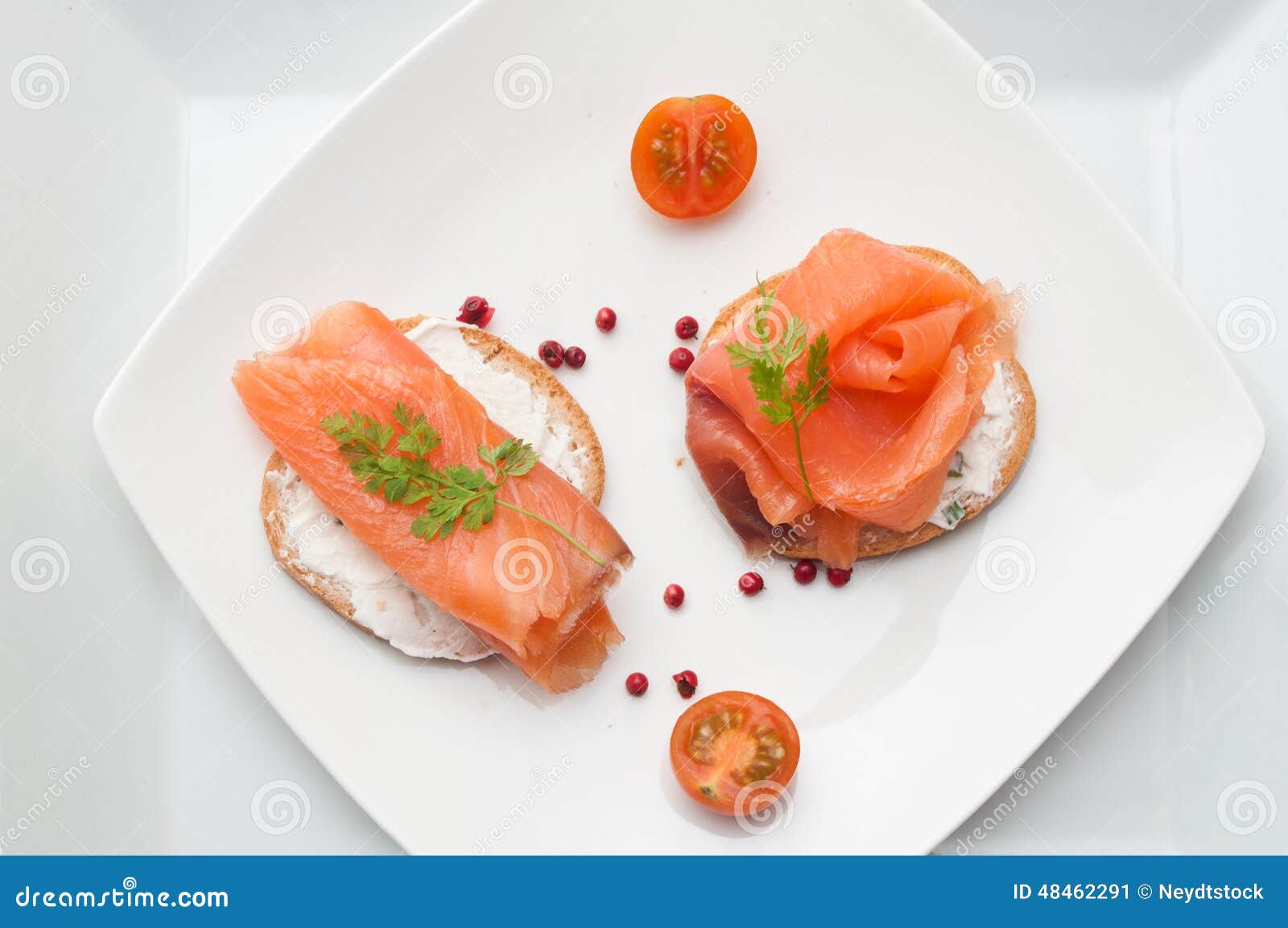 Salmon toast presentation stock image. Image of plate - 48462291