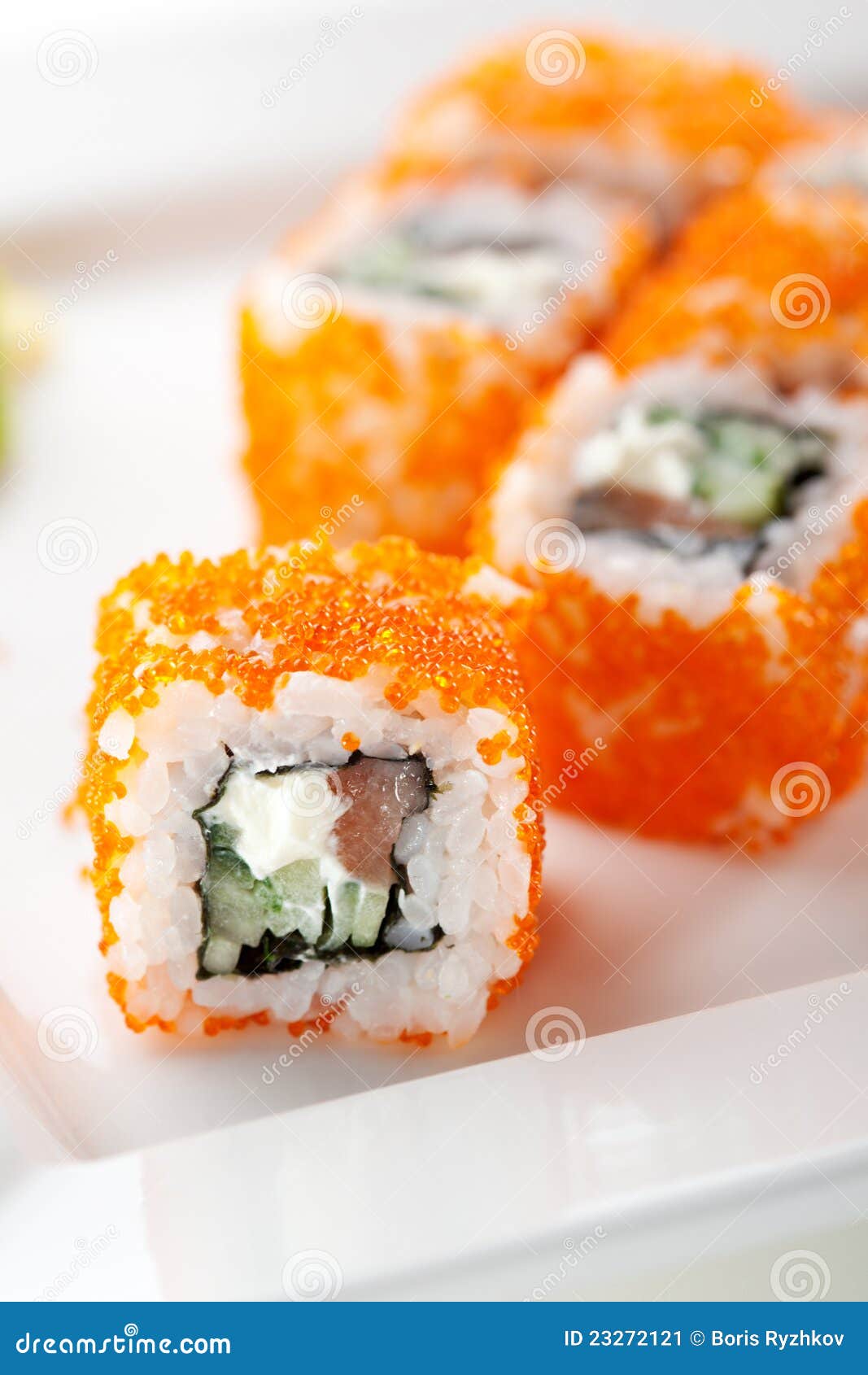 Salmon and Tobiko Roll stock image. Image of cream, ginger - 23272121