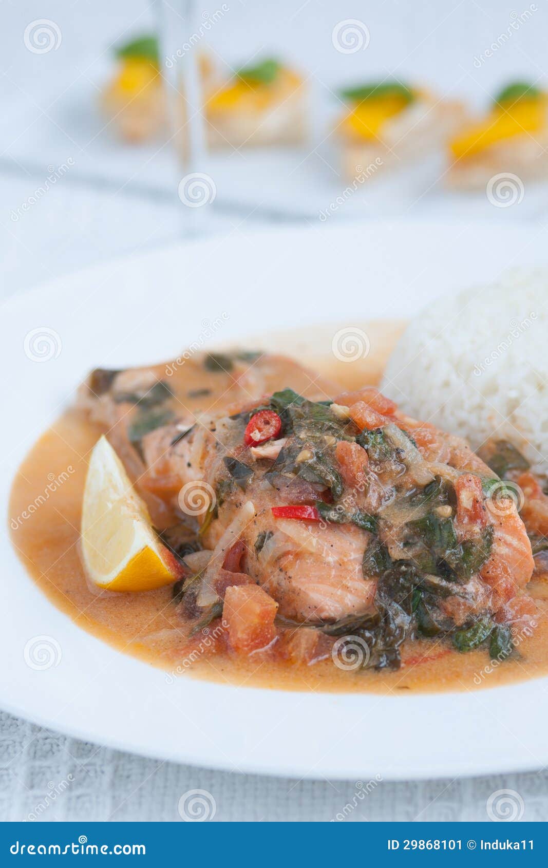 Salmon with white rice stock image. Image of glass, dish - 29868101