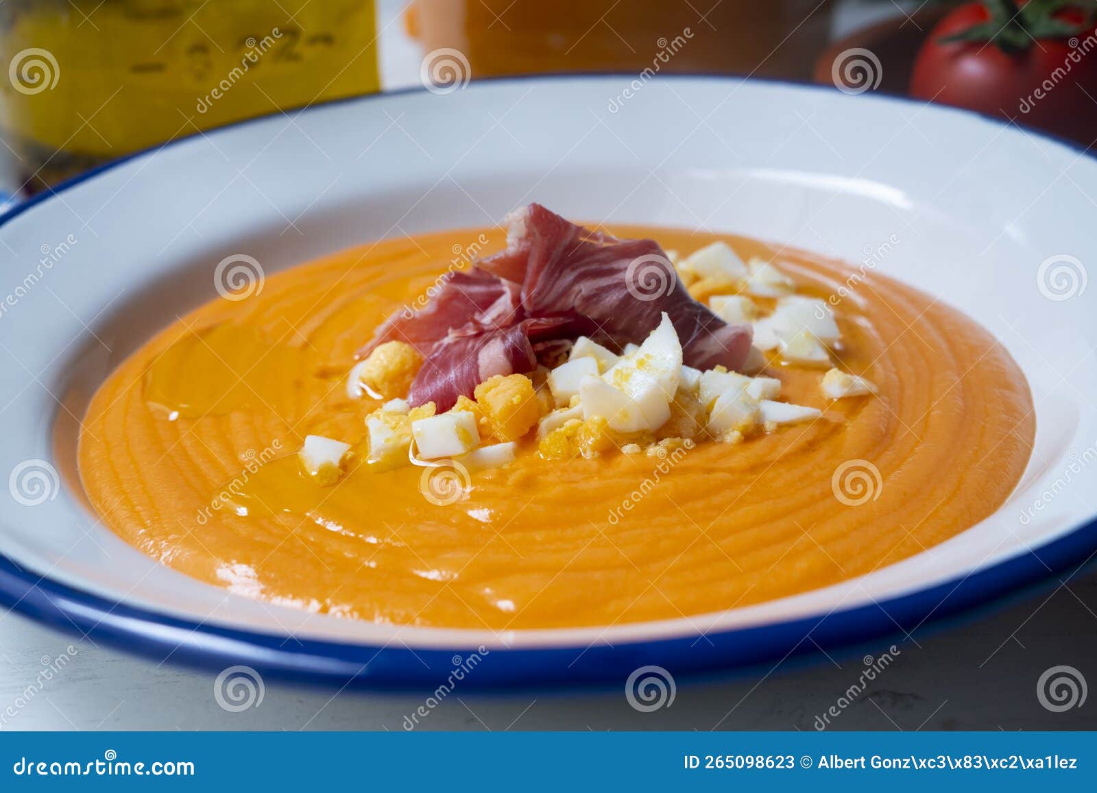 Salmorejo. Cold Spanish Soup Made with Tomato and Bread, Served with ...