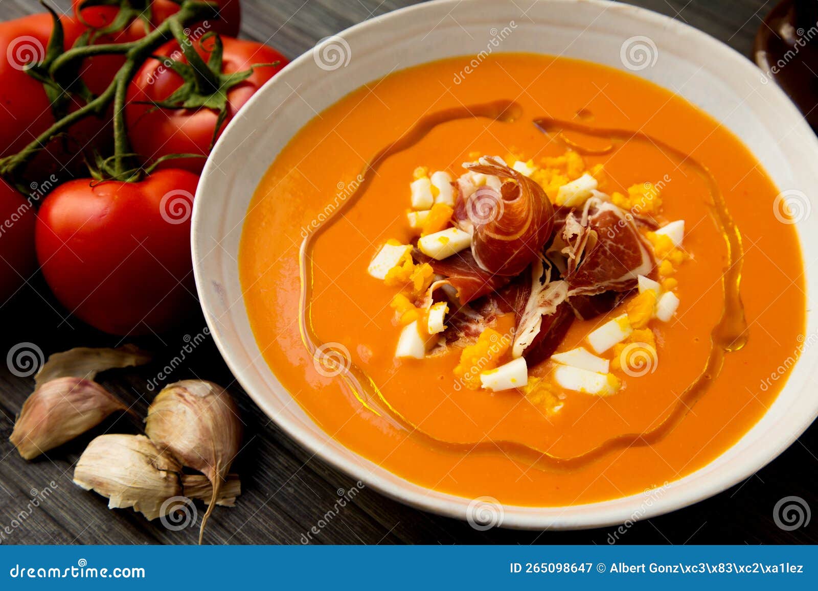 Salmorejo. Cold Spanish Soup Made with Tomato and Bread, Served with ...