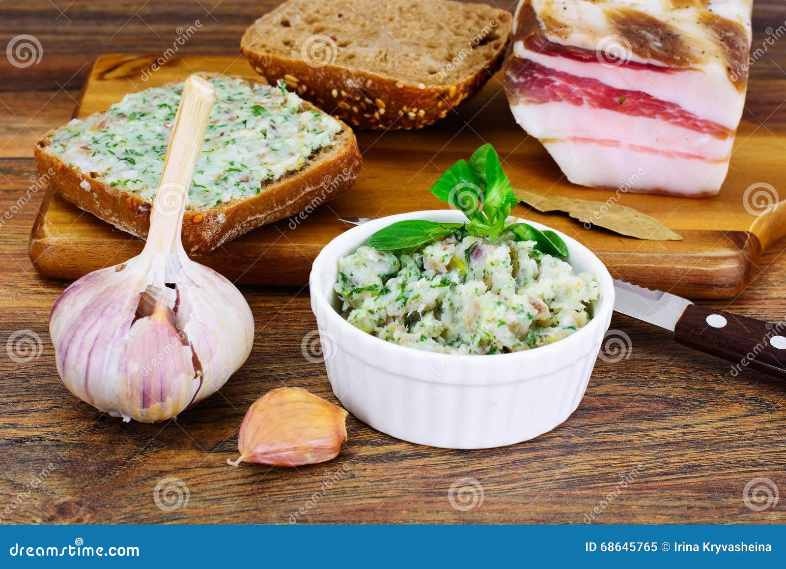 Salo, Pork with Garlic, Dill and Multi Grain Bread Stock Image - Image ...