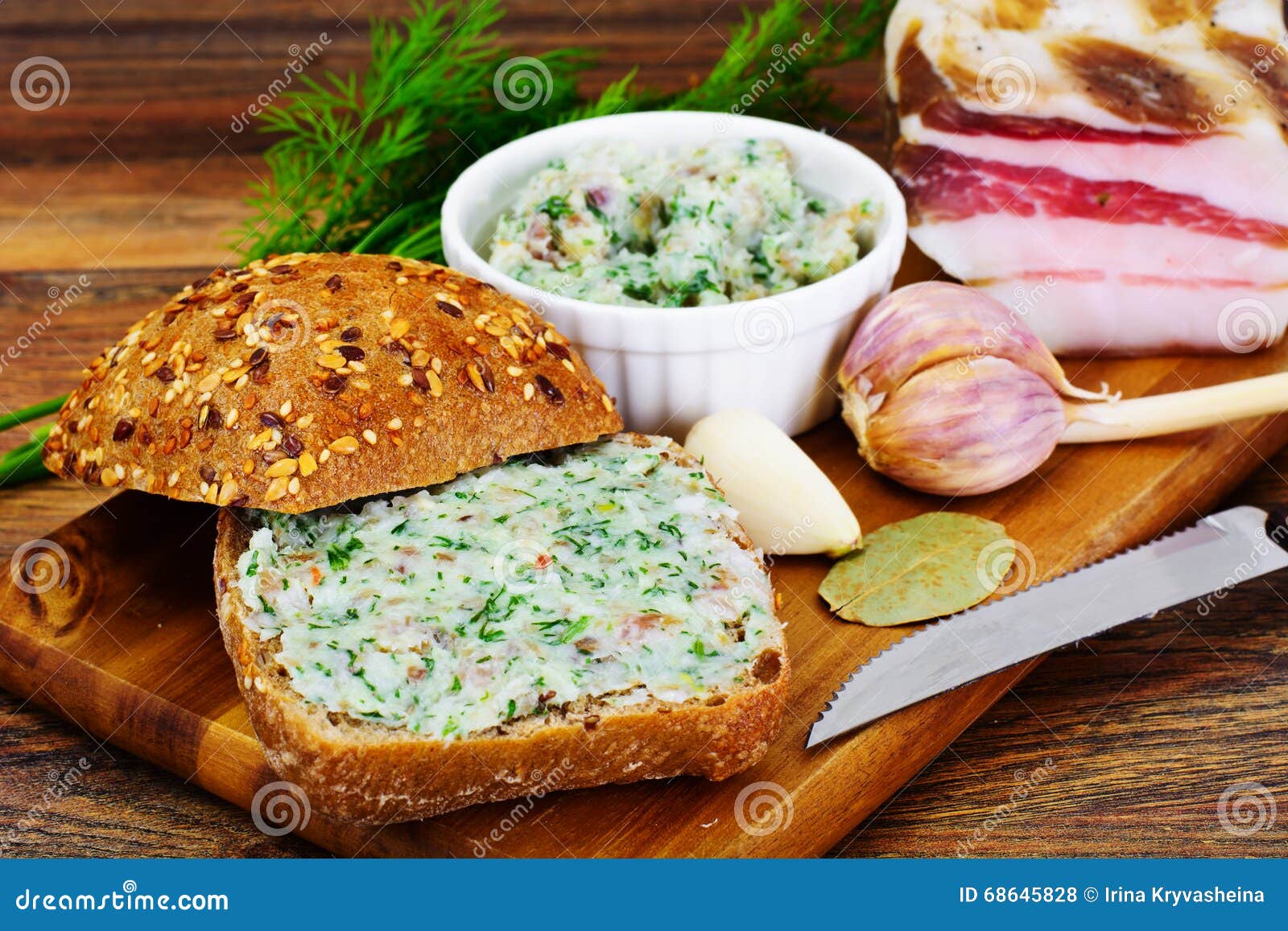 Salo, Pork with Garlic, Dill and Multi Grain Bread Stock Photo - Image ...