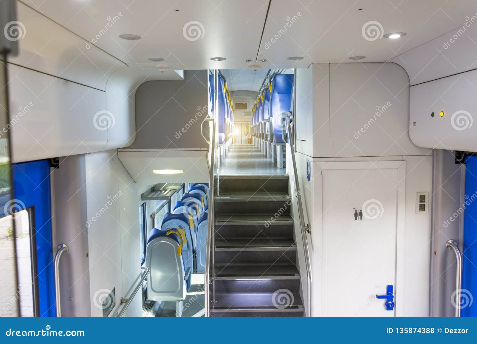 Salon Inside of the Speed Commuter Train with Empty Seats Staircase To ...