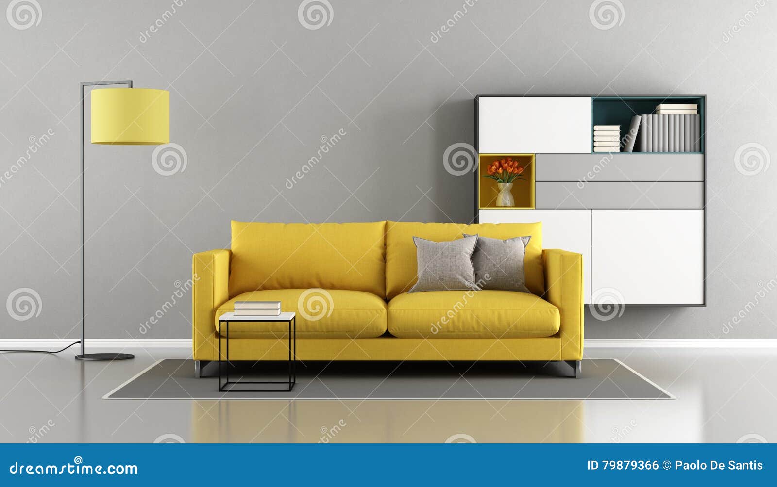 Salon Moderne Avec Le Divan Jaune Illustration Stock - Illustration du ...