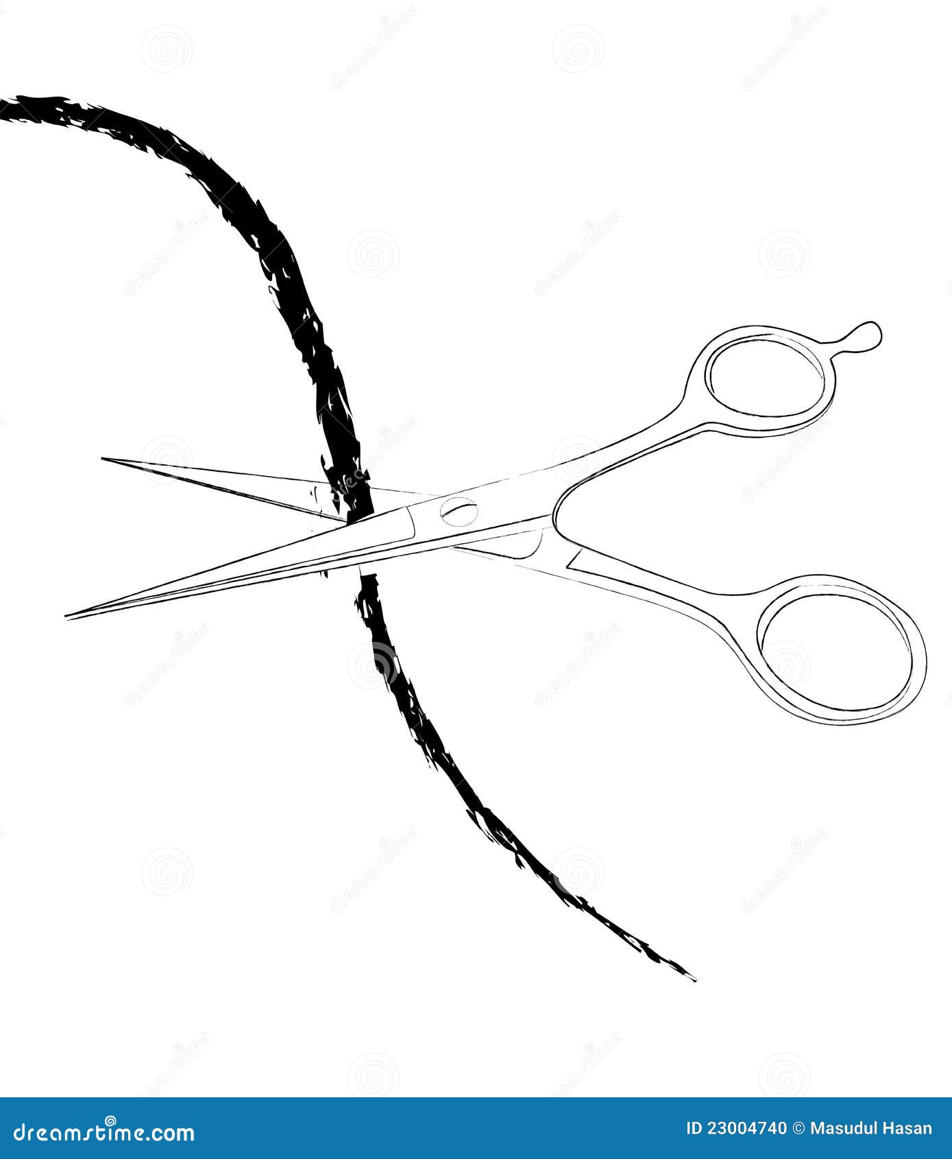 Scissors With Curls.Silhouette Of Thinning Scissors With Hair. Royalty ...