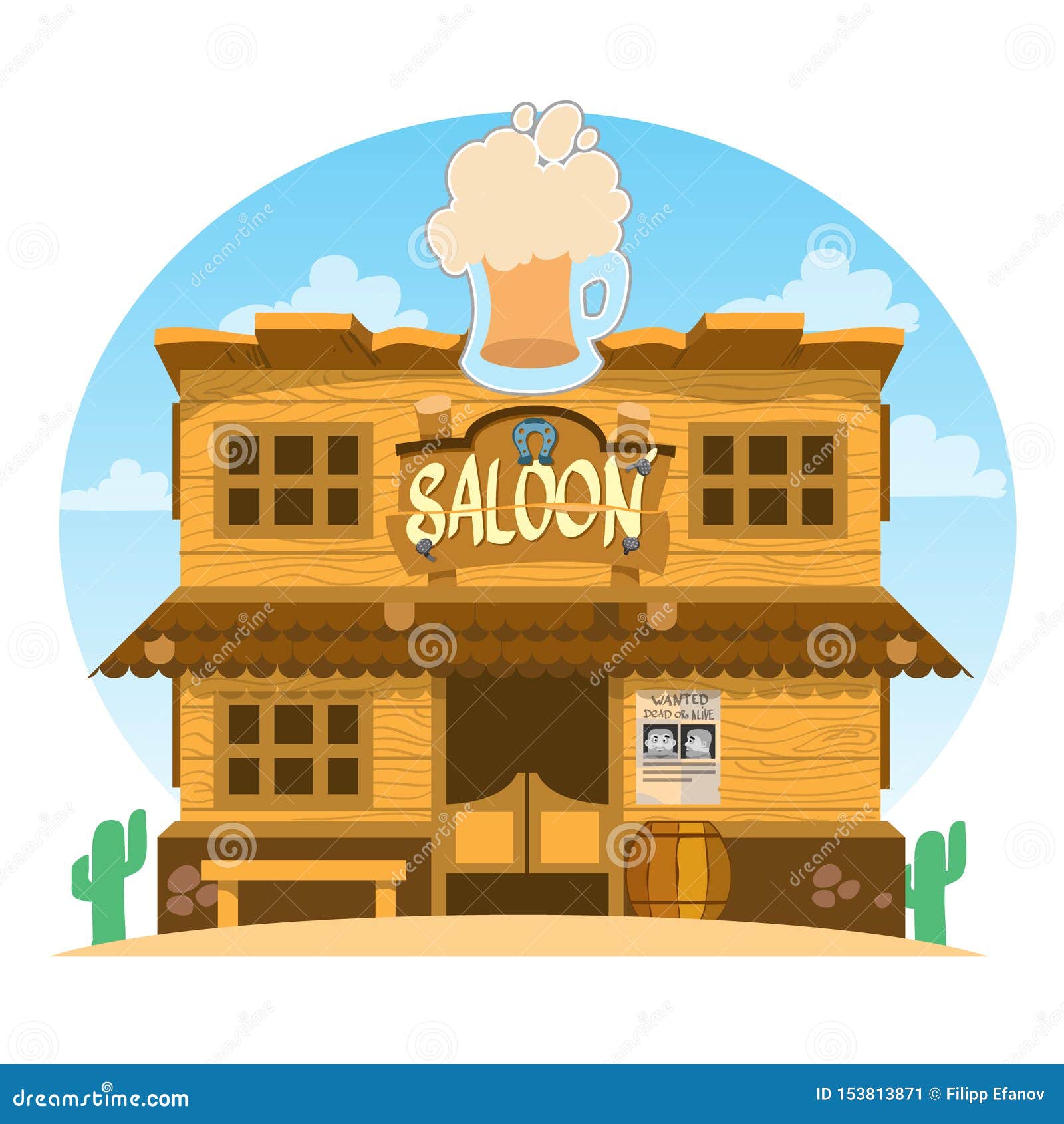 Saloon. Wild West Game Background. 19th Century Illustration In Cartoon ...