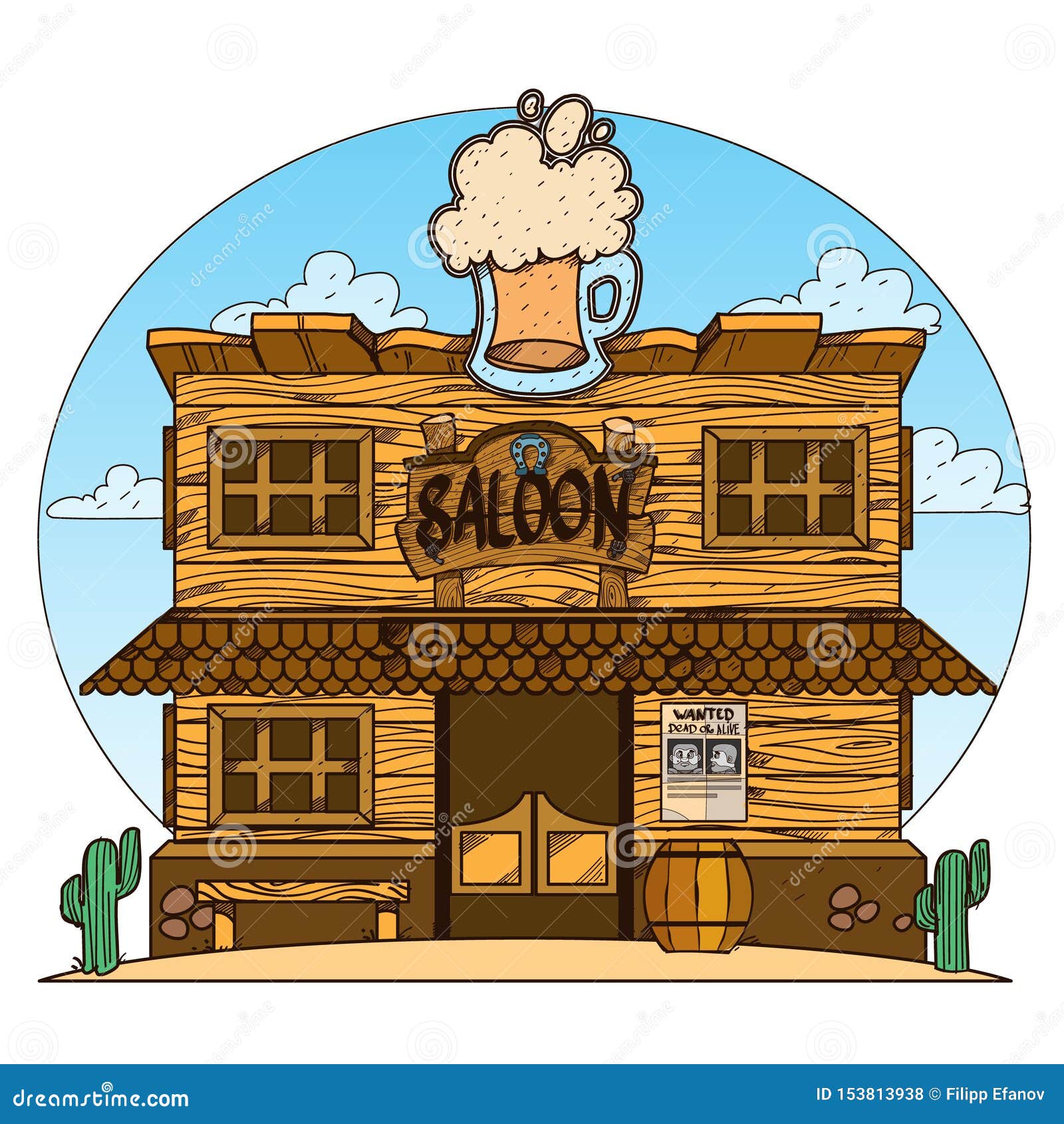 Saloon. Wild West Outline Drawing For Coloring Royalty-Free Stock ...