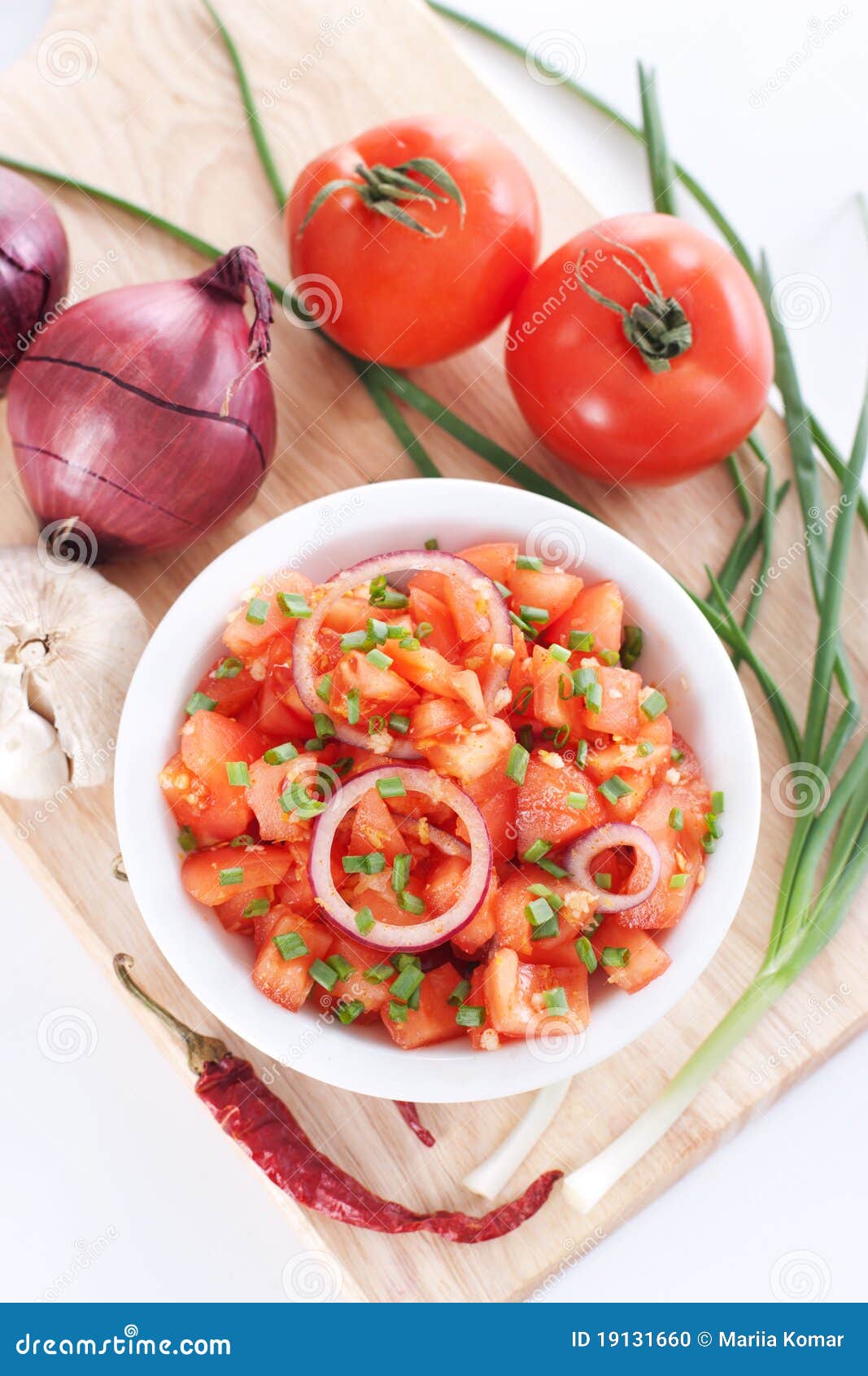 Salsa in a Bowl on a Wooden Board and Ingredients Stock Photo - Image ...