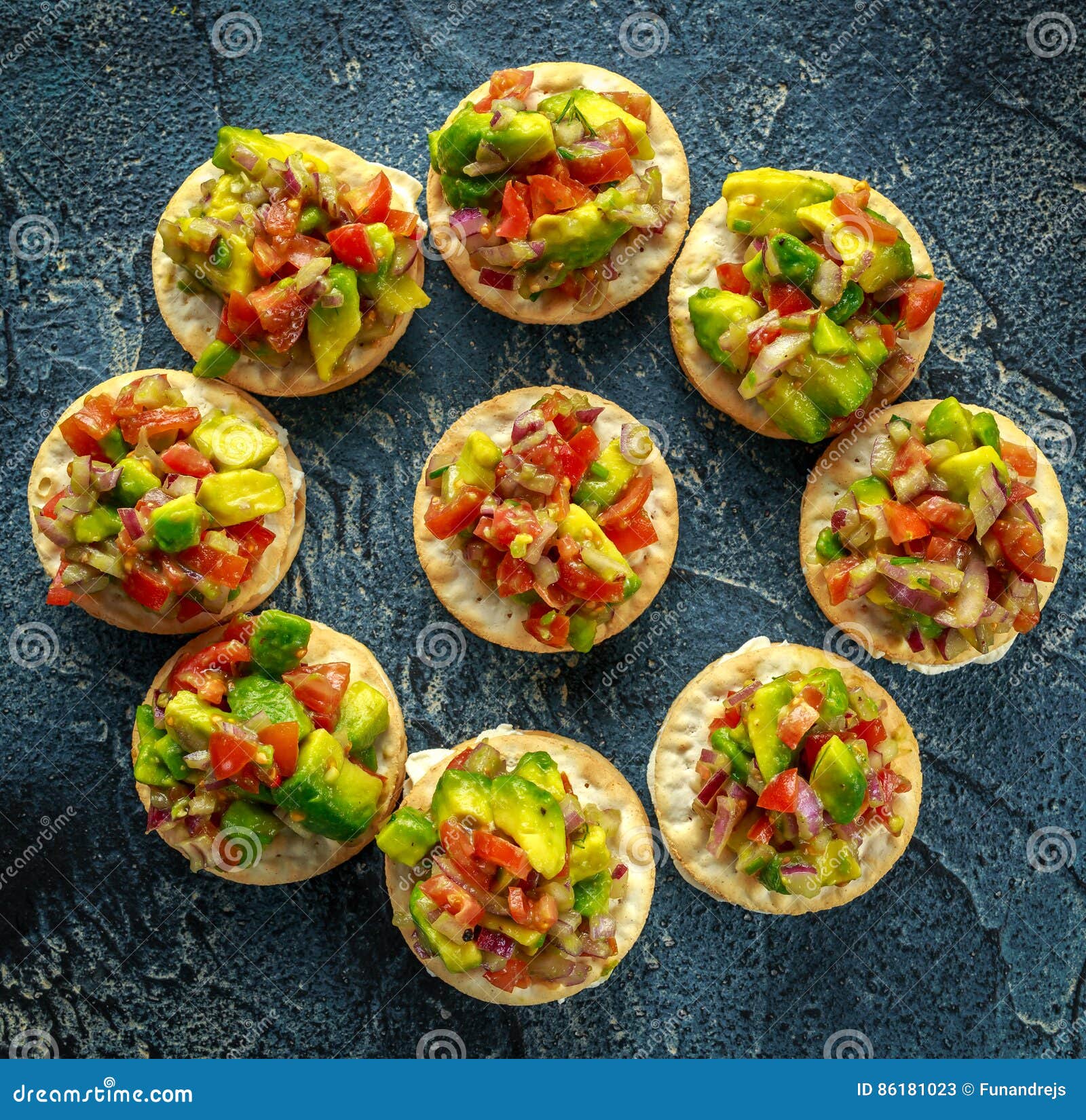 Salsa Canape Cracker Appetizers with Soft Cheese Stock Image - Image of ...