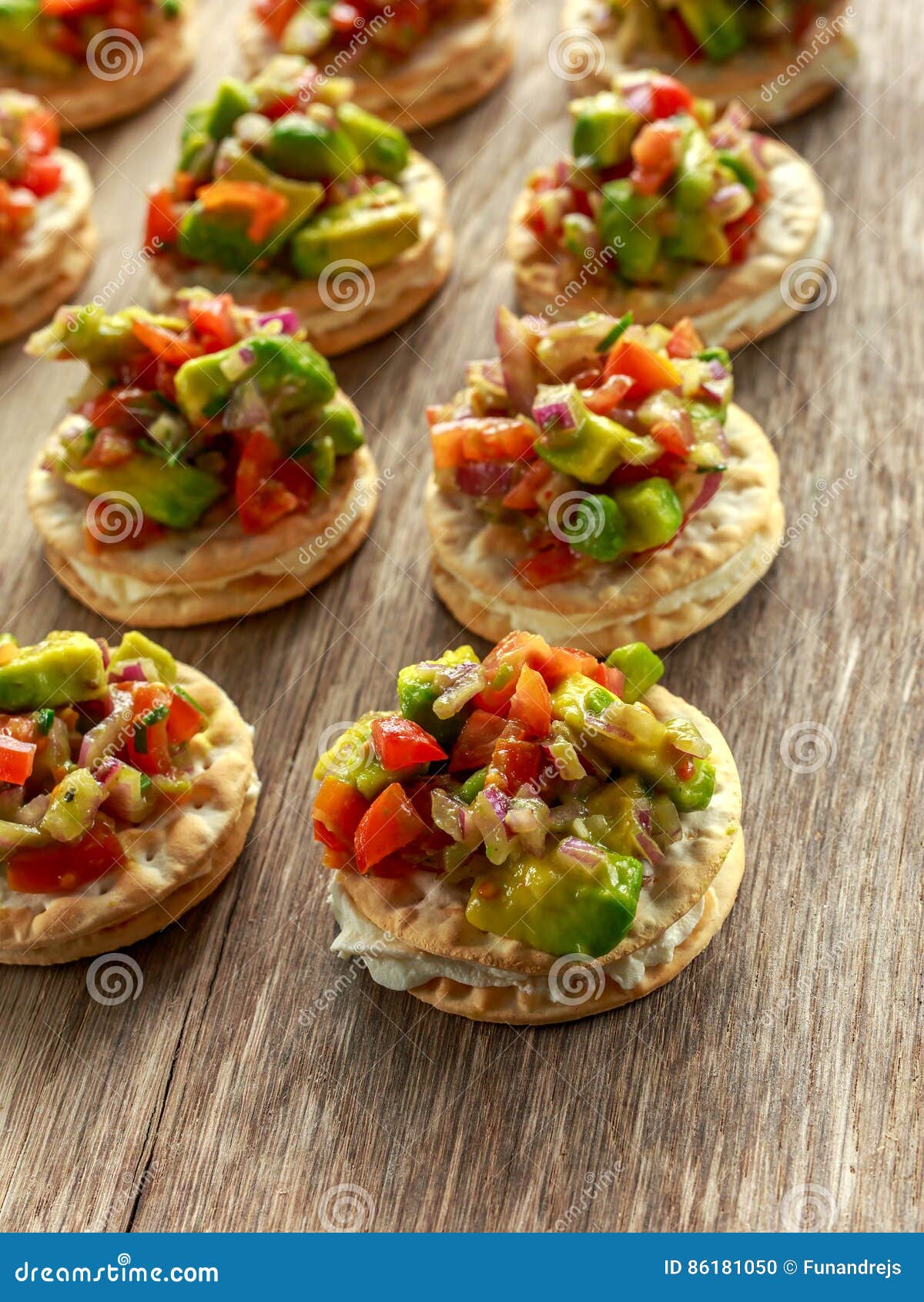 Salsa Canape Cracker Appetizers with Soft Cheese Stock Photo - Image of ...