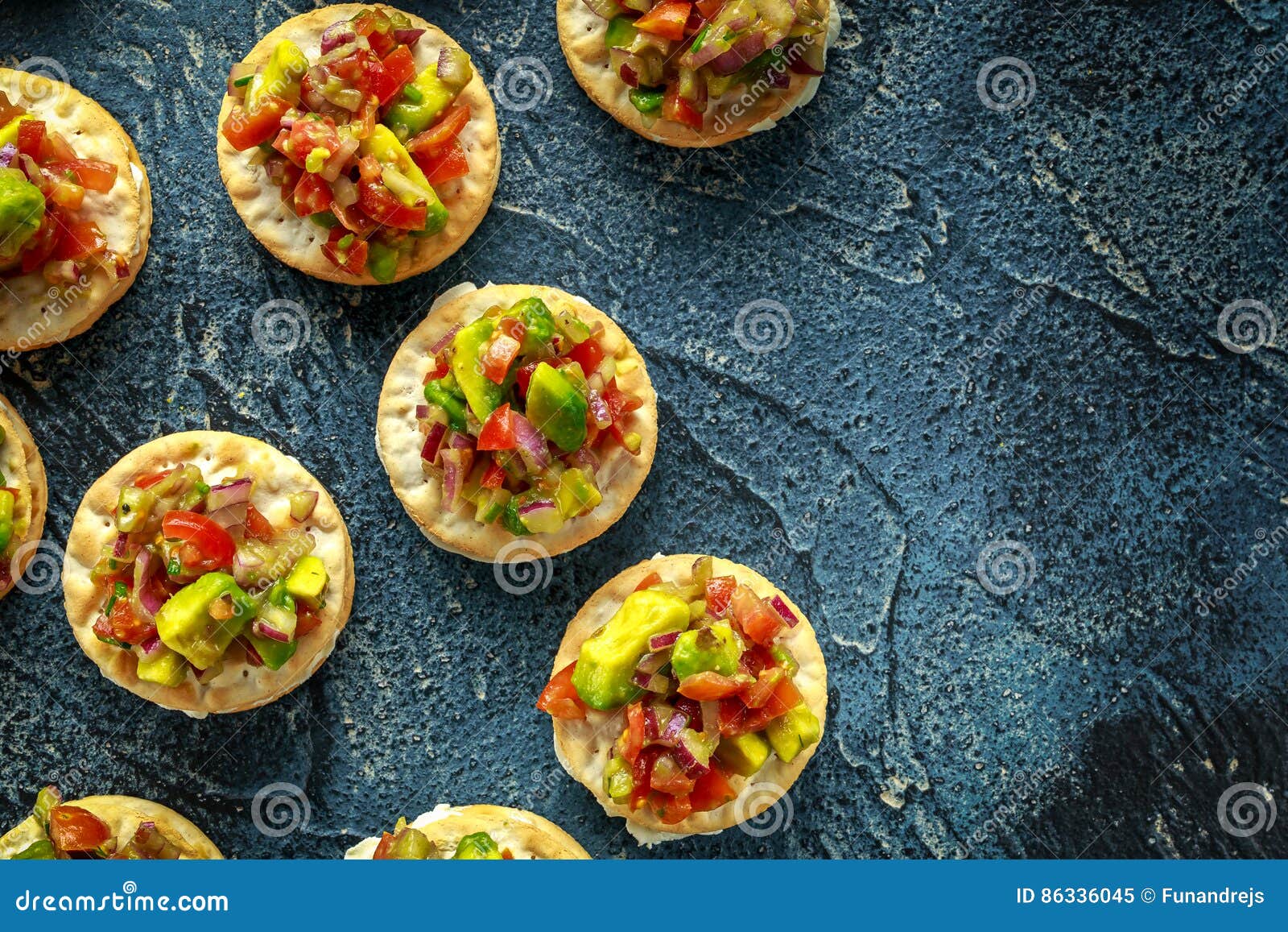 Salsa Canape Cracker Appetizers with Soft Cheese Stock Image - Image of ...