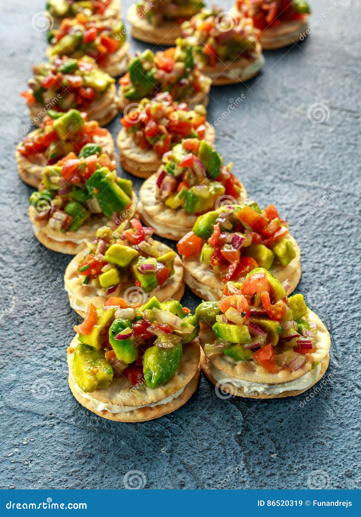 Salsa Canape Cracker Appetizers with Soft Cheese Stock Image - Image of ...