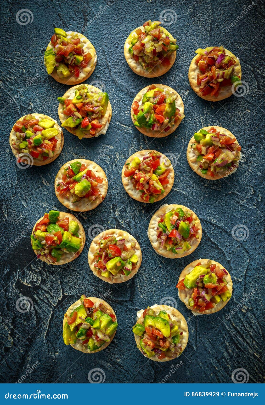Salsa Canape Cracker Appetizers with Soft Cheese Stock Image - Image of ...