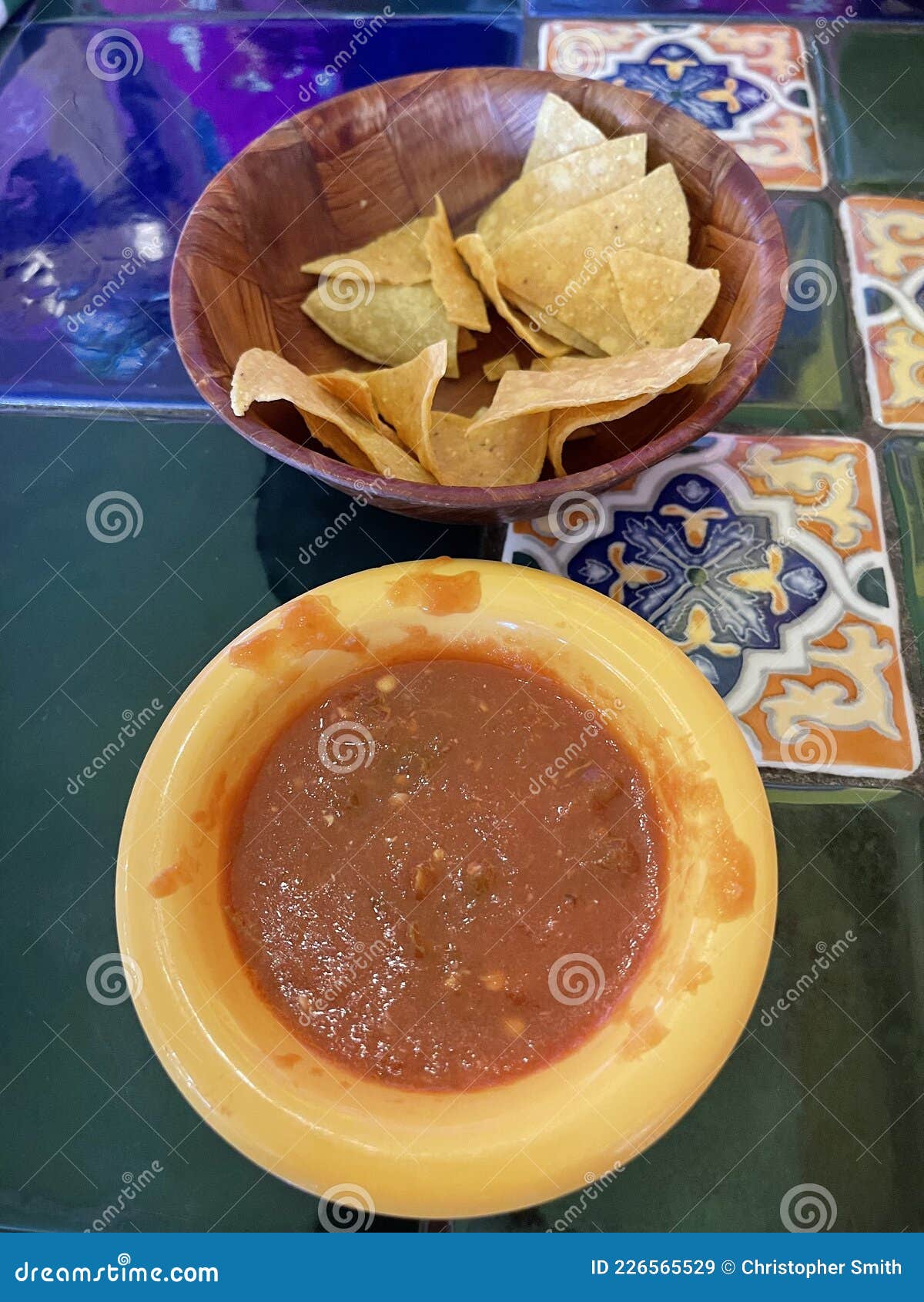 Salsa and Chips in Bowls on the Table at a Mexican Restaurant Stock ...