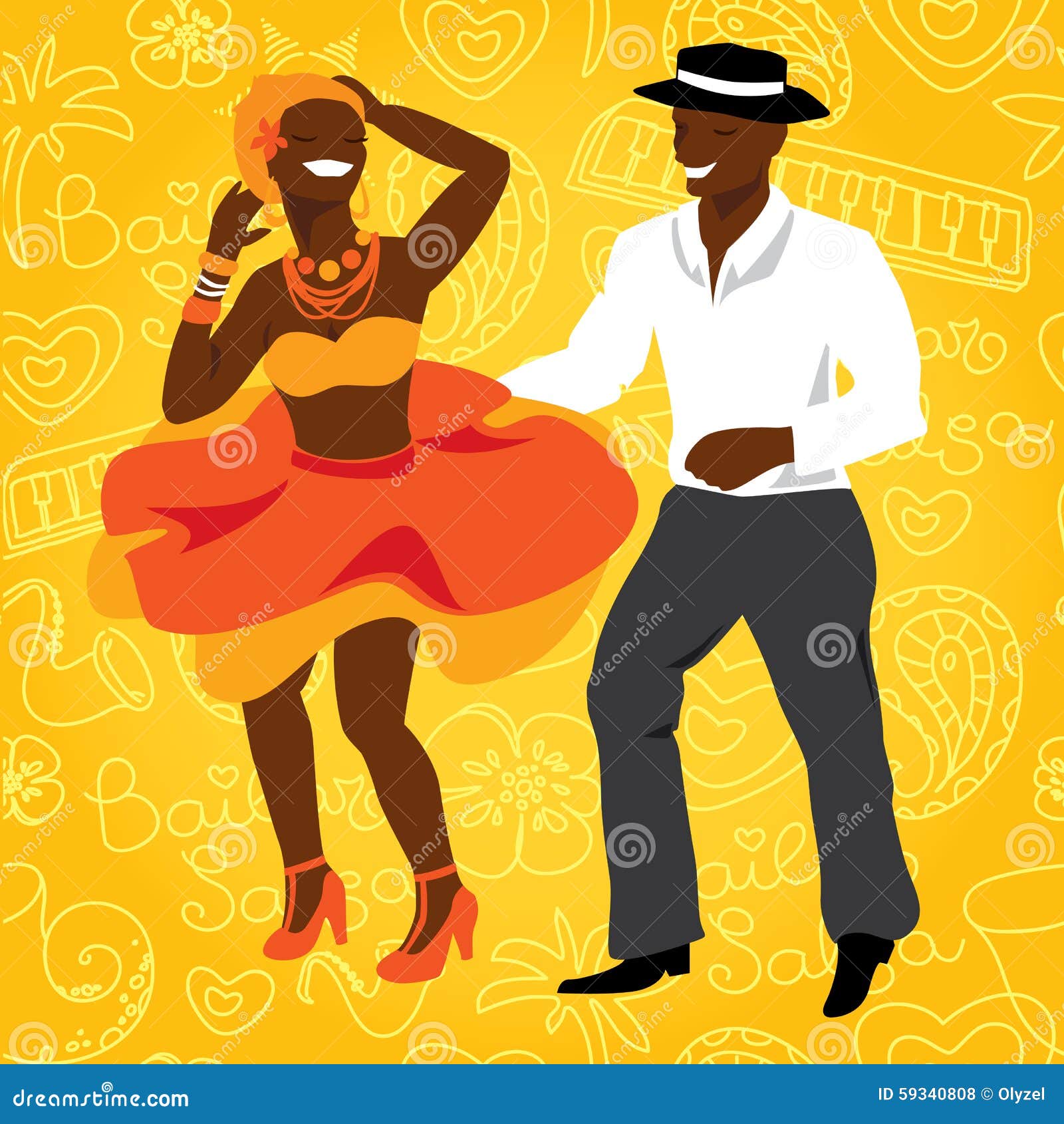 Salsa Dancers. Cuban Couple Dance Salsa Stock Vector - Illustration of ...