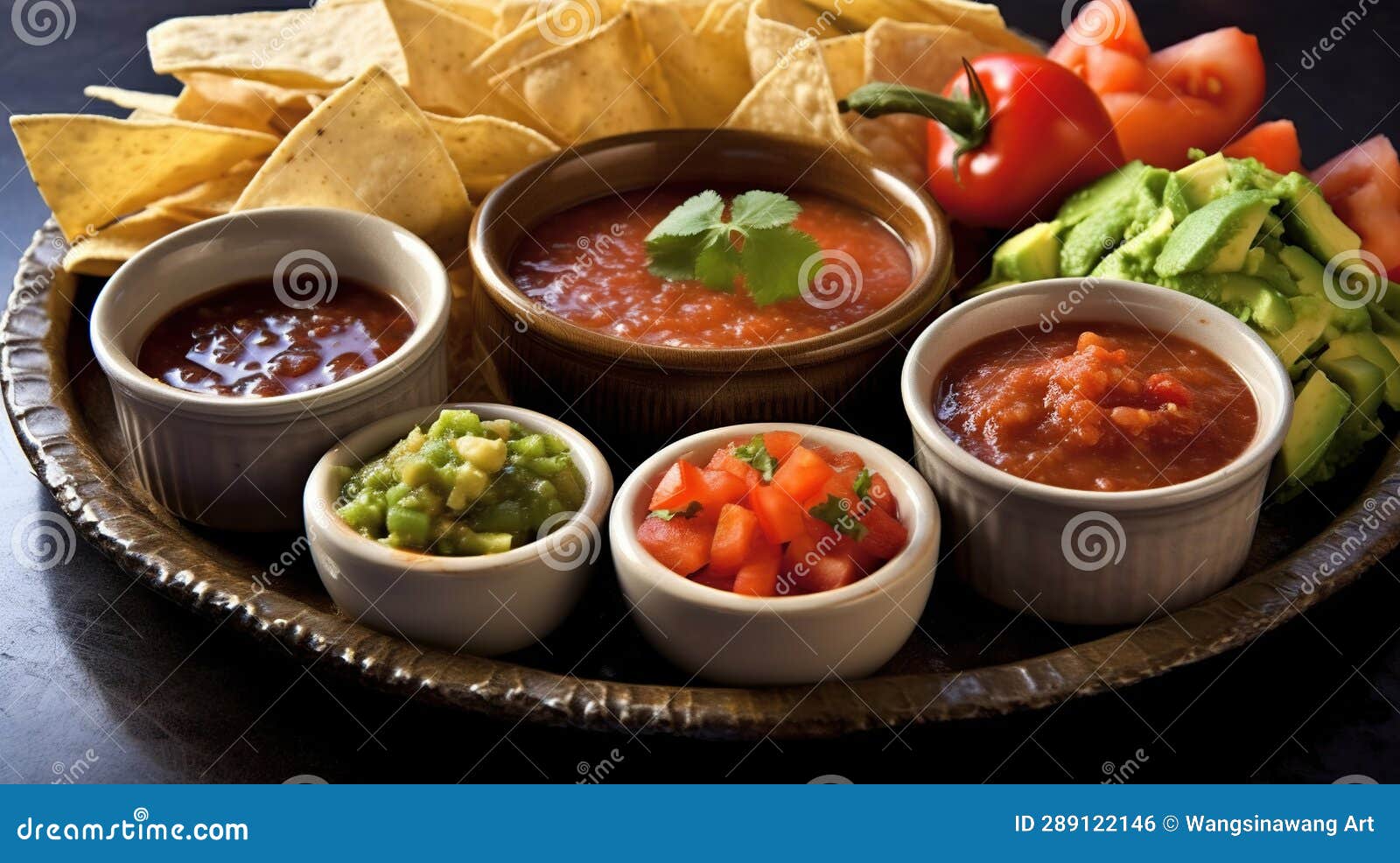 Salsa Dipping Party Platter Detail Generative AI Stock Photo - Image of ...