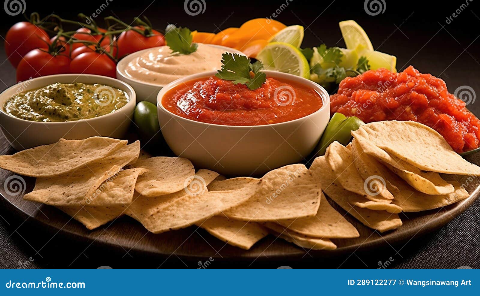 Salsa Dipping Party Platter Detail Generative AI Stock Image - Image of ...